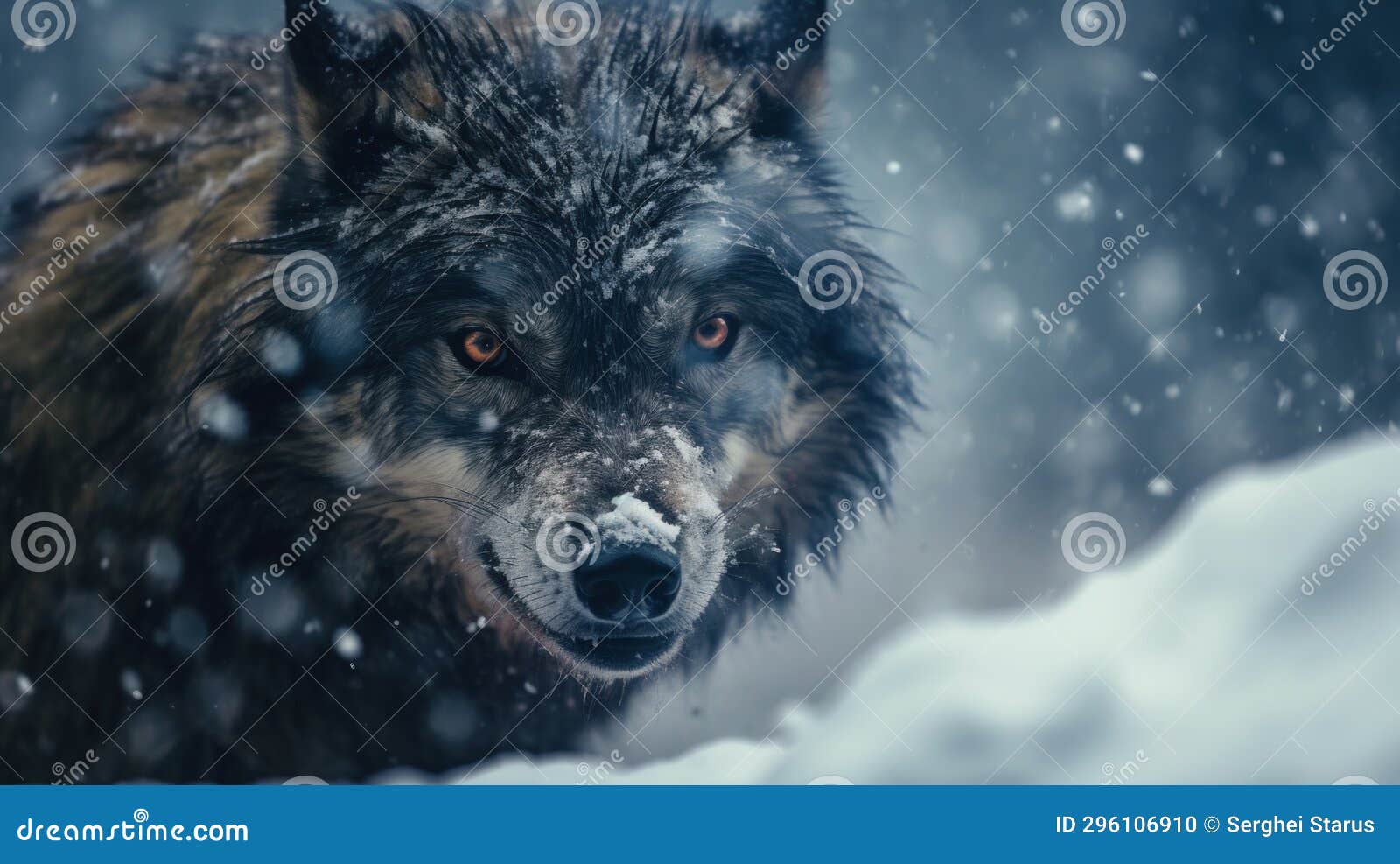 A Wolf is Looking at the Camera in a Snow Storm, AI Stock Photo - Image ...