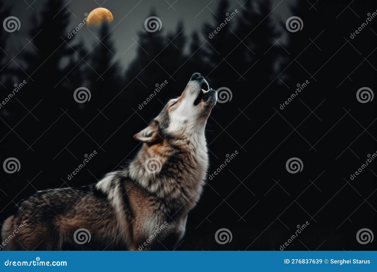 A Wolf Looking Up at a Full Moon. AI Generative Image. Stock Image - Image of closeup, looking ...