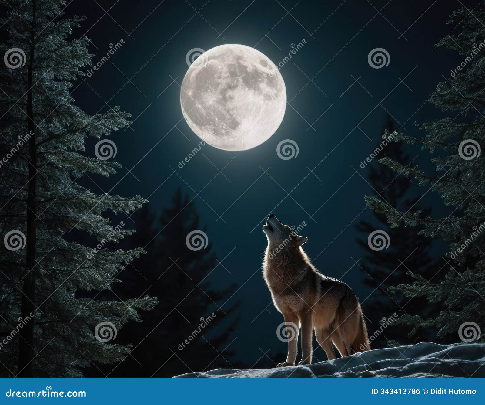 Grey Alpha Wolf during Full Moon Night. Stock Illustration ...