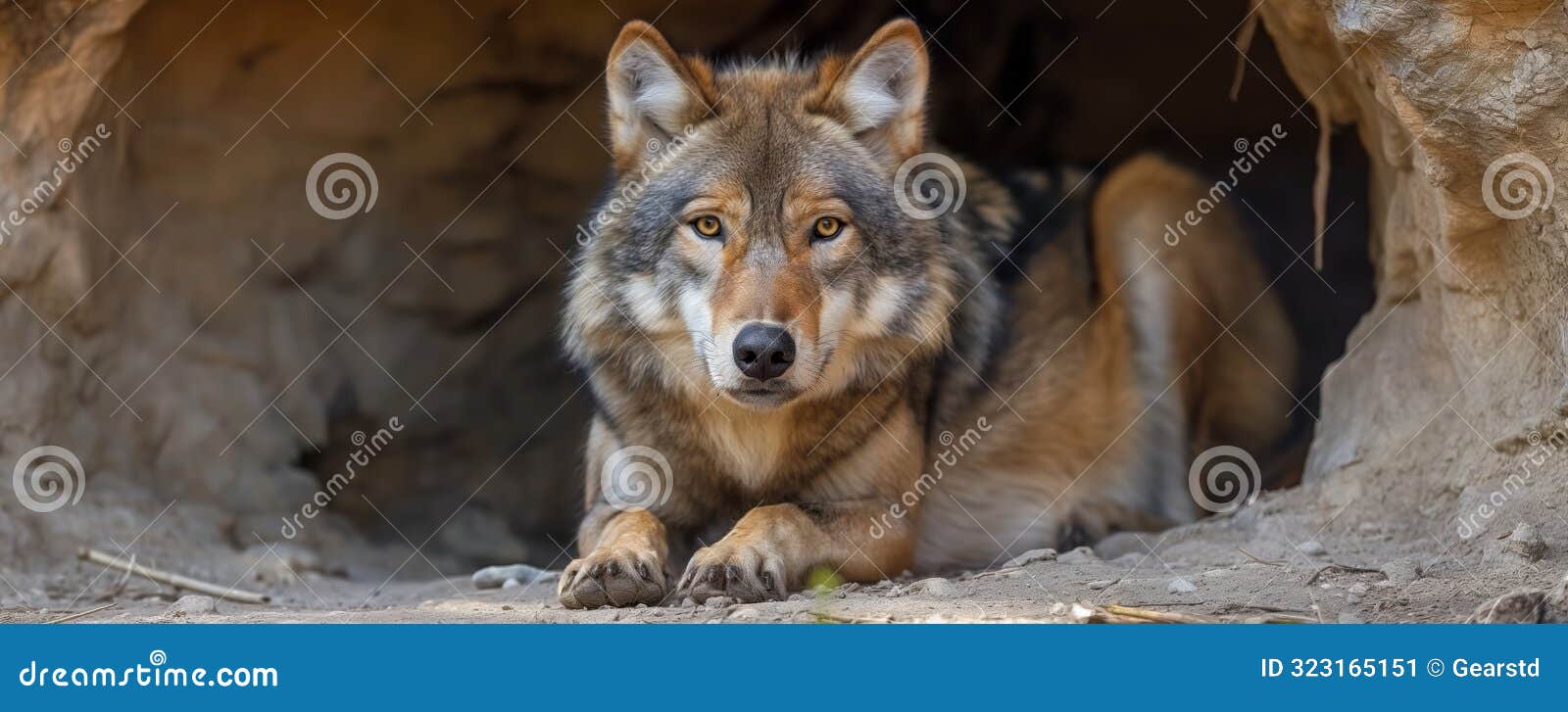 Wolf Lying in a Den Entrance Stock Image - Image of mysterious, wild ...