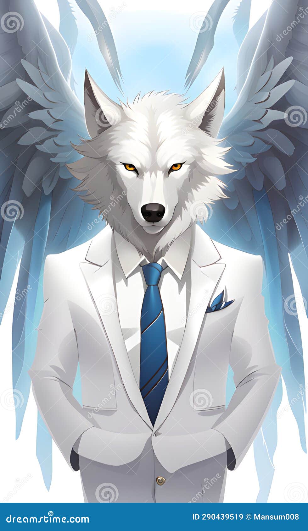 Wolf man white angel wing stock illustration. Illustration of halloween ...
