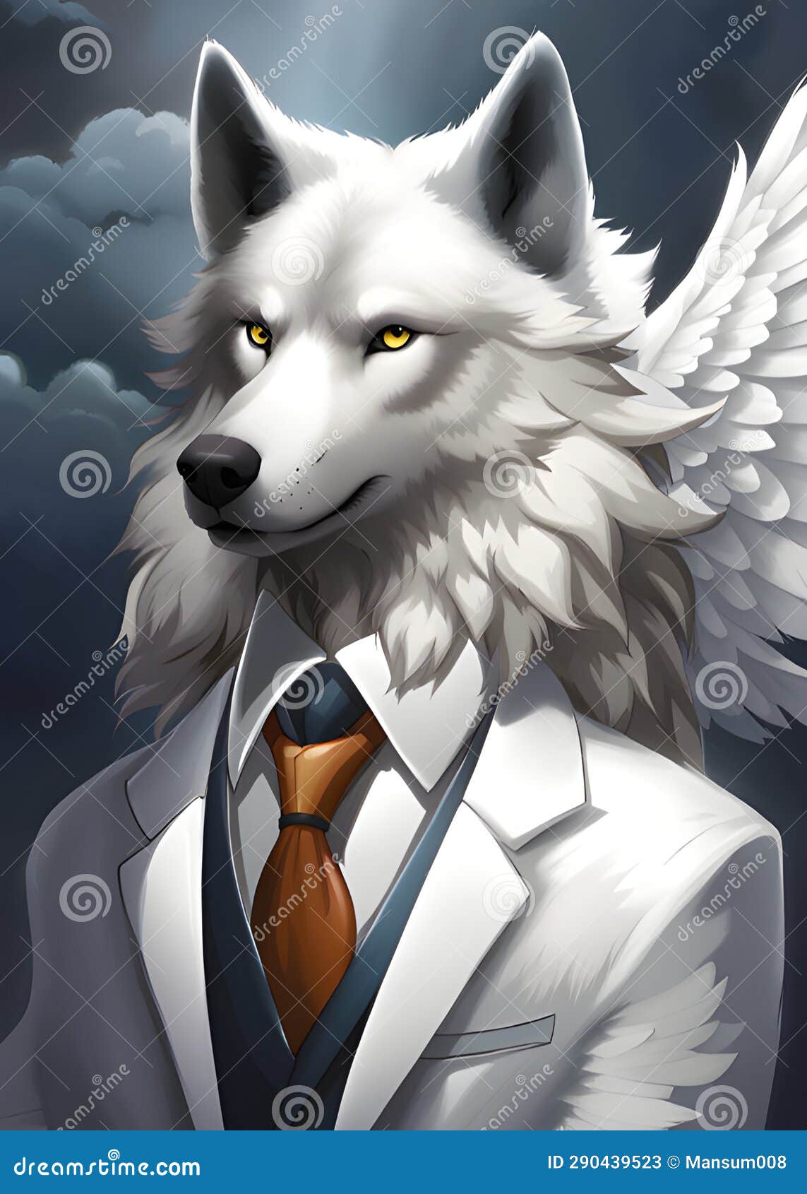 Wolf Man White Angel Wing, Ai Generated Stock Illustration ...
