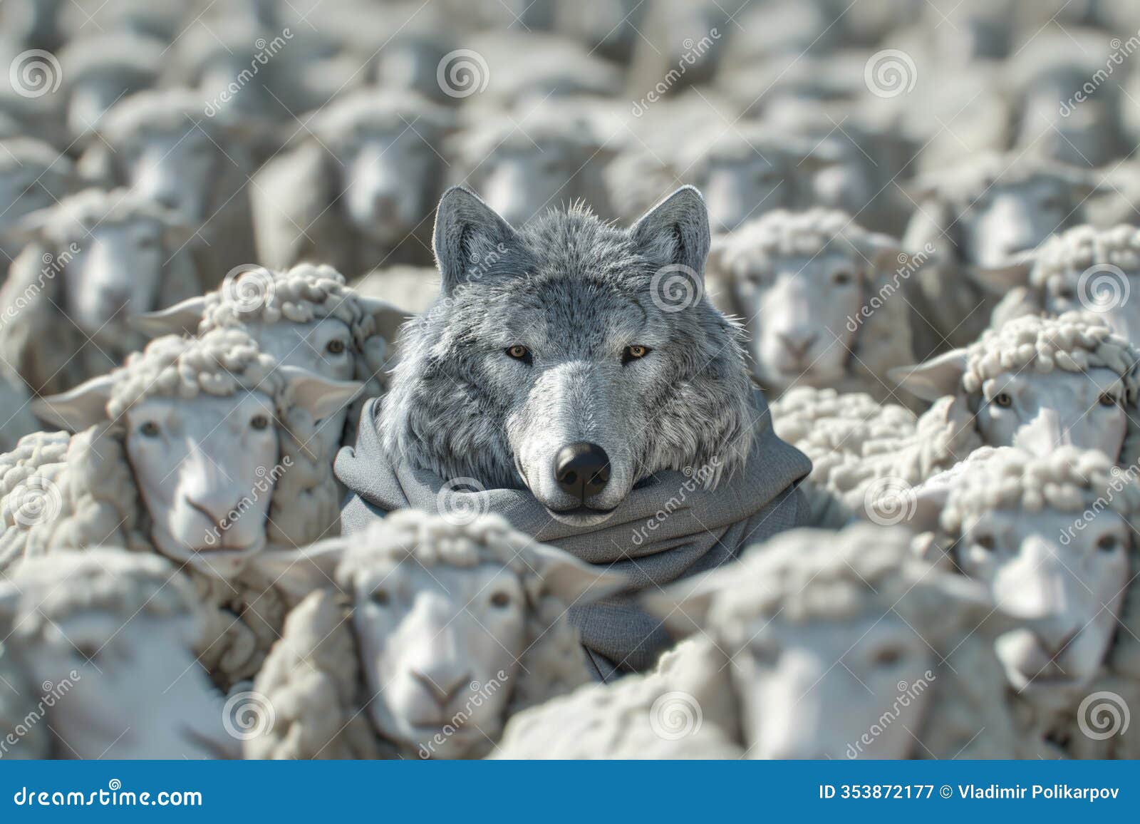 A Wolf in the Midst of a Flock of Sheep. Suitable for Illustrating ...