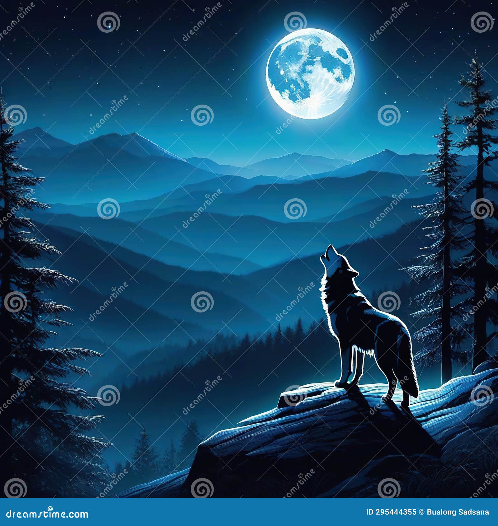 Wolf Moon Howling Predator Wilderness Darkness Midnight Stock ...