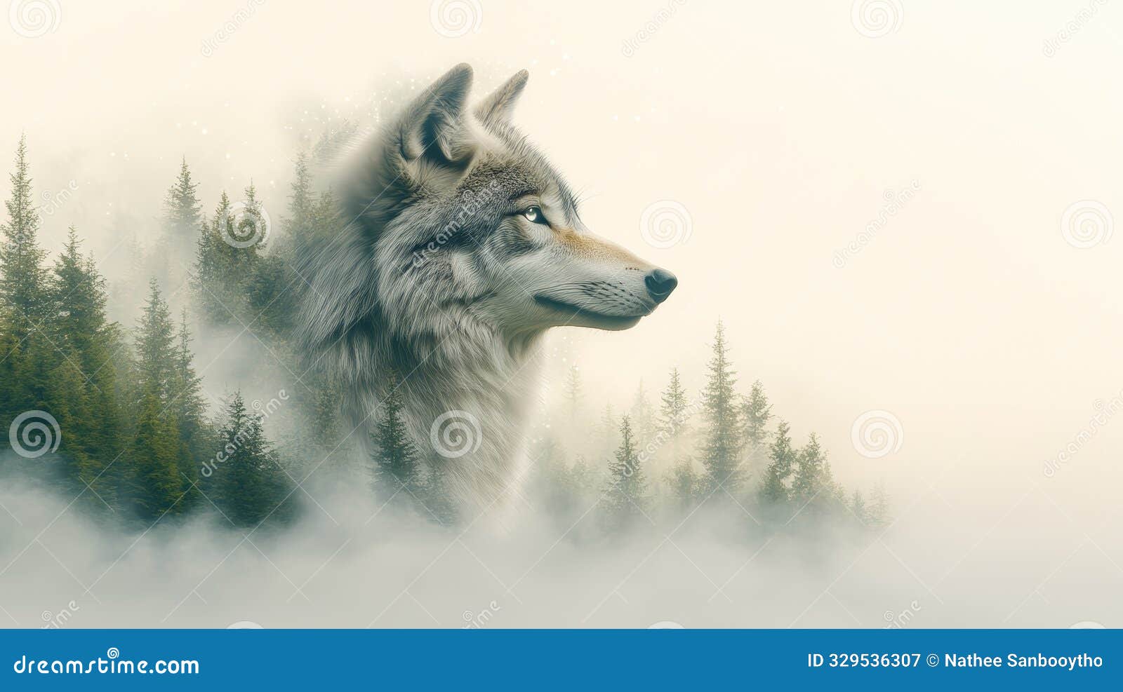 Wolf in Mystical Forest with Fog Stock Illustration - Illustration of ...