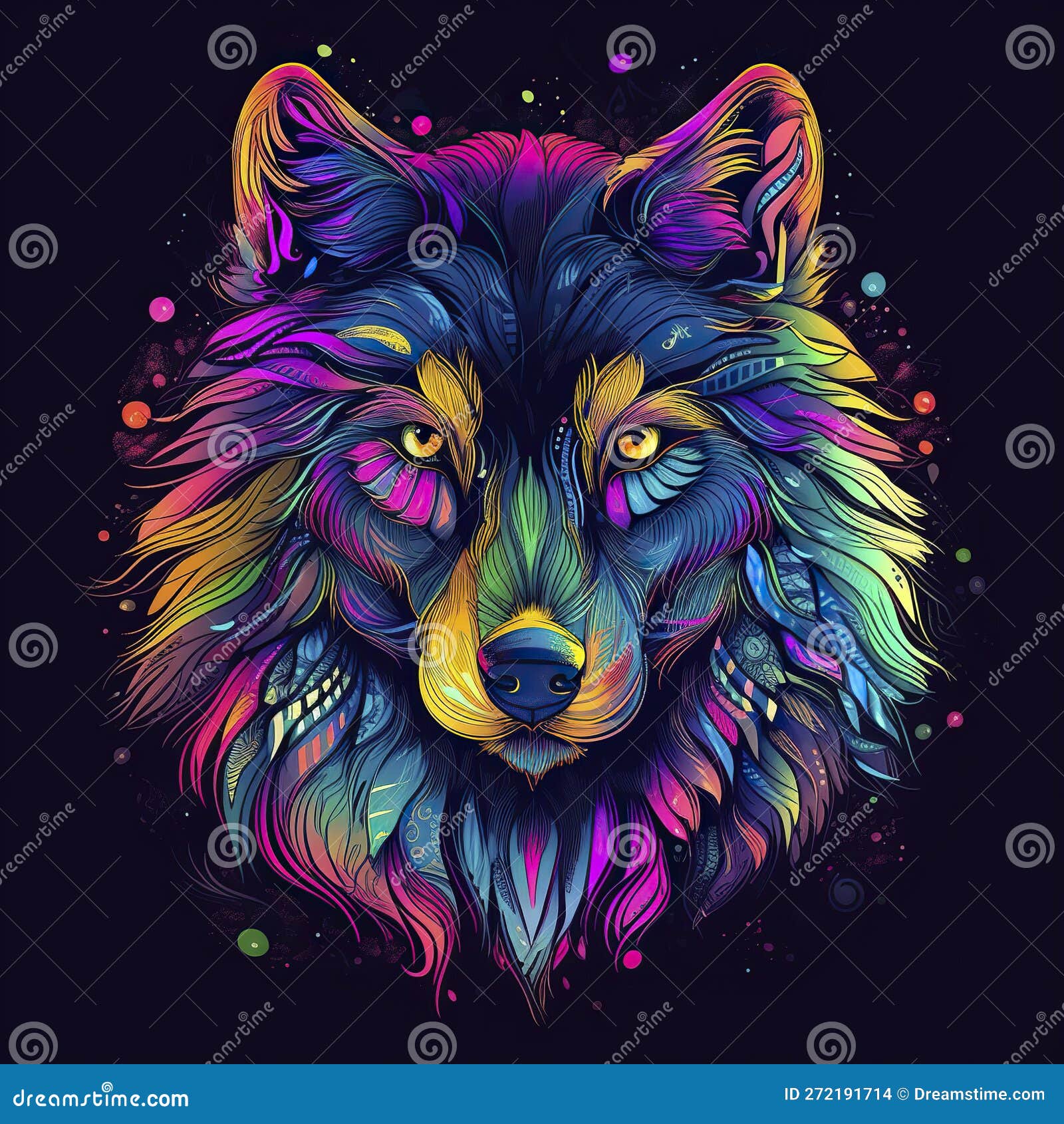Wolf in Neon Colors. Generative AI Stock Illustration - Illustration of ...