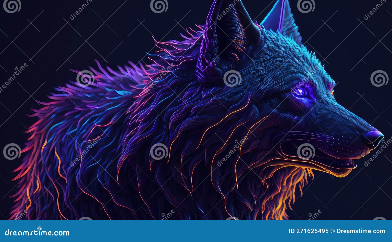 Wolf in Neon Light. Generative AI Stock Illustration - Illustration of ...