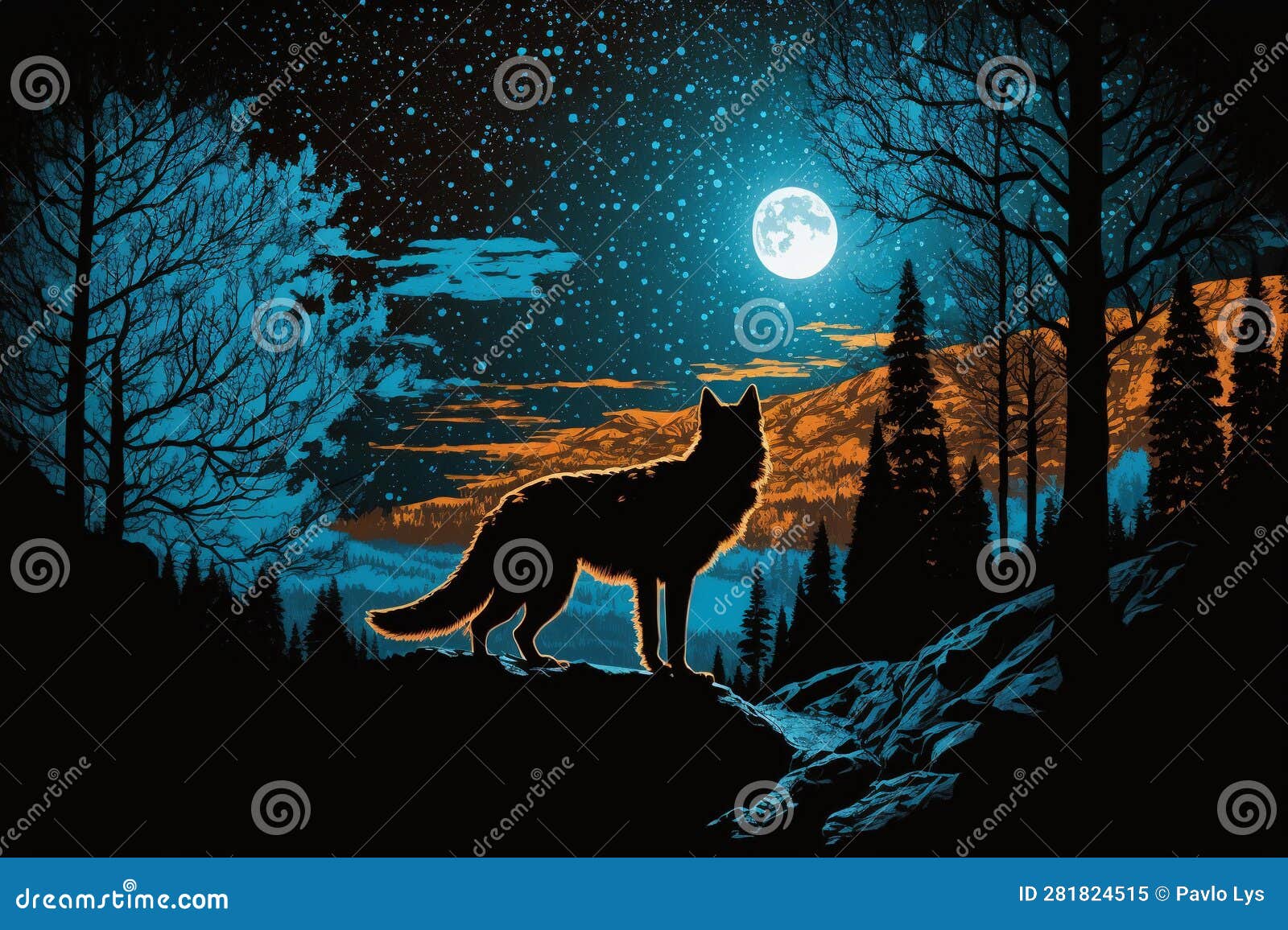 Wolf in the Night. AI Generated Stock Illustration - Illustration of ...