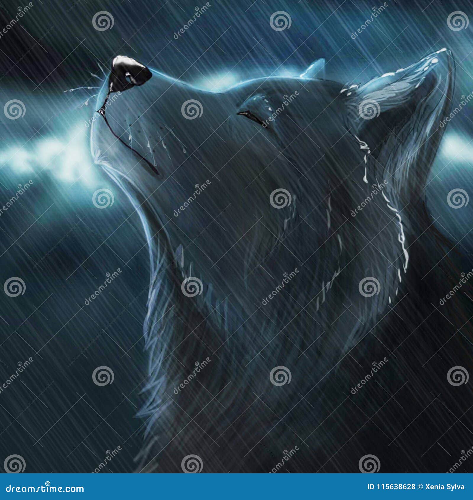Wolf and night rain. stock illustration. Illustration of animals ...