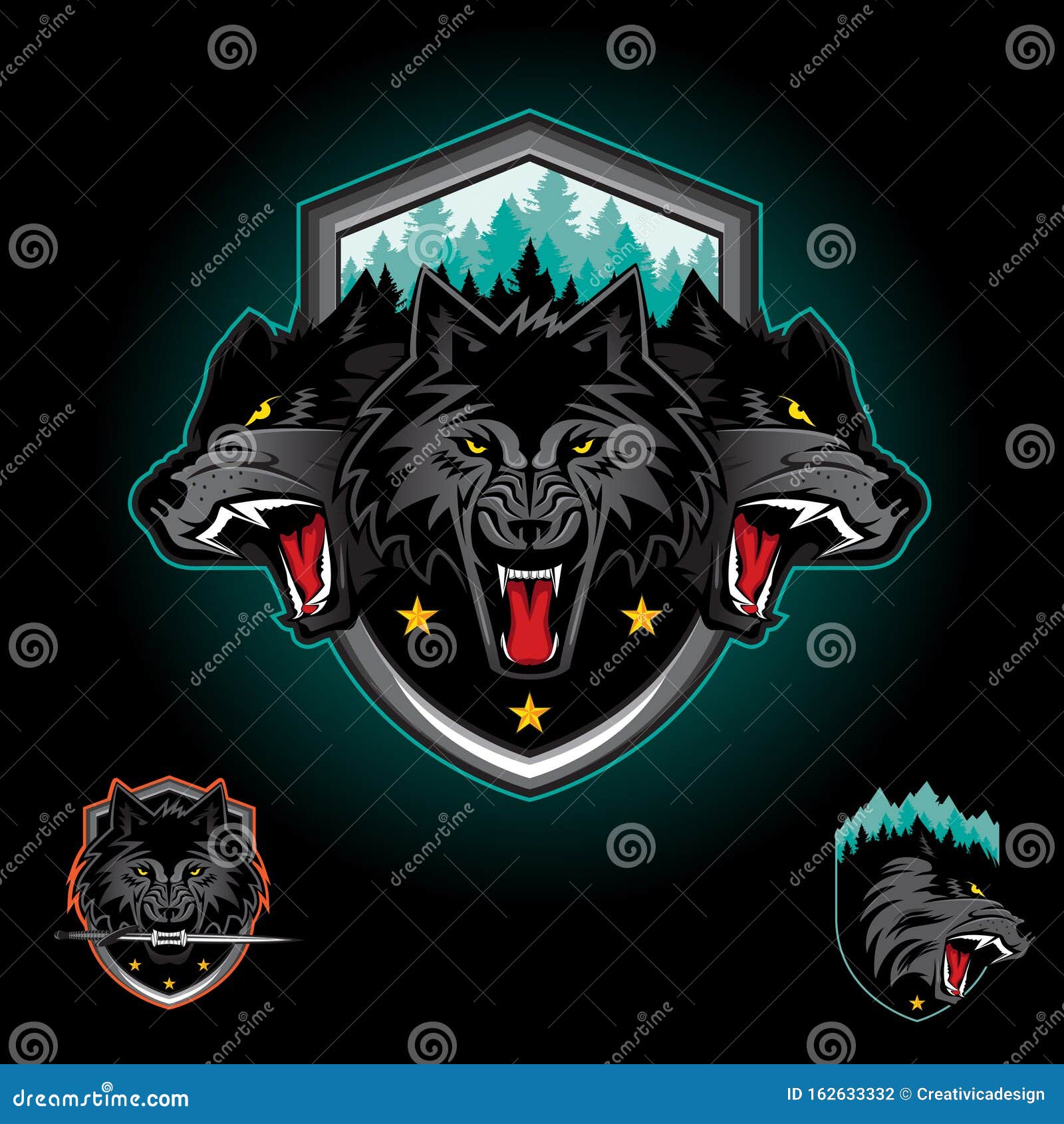 Wolf pack emblem logo stock vector. Illustration of male - 162633332