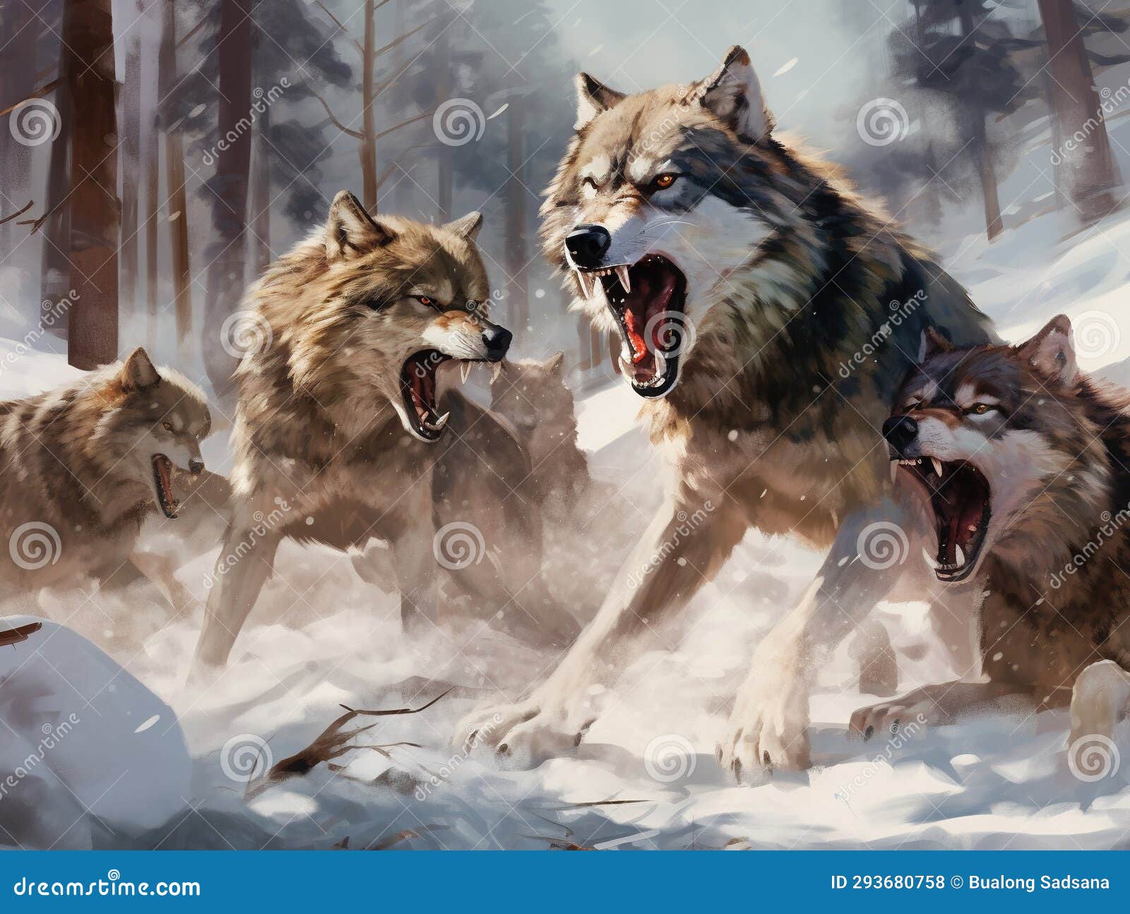Wolf pack interaction stock illustration. Illustration of fantasy ...