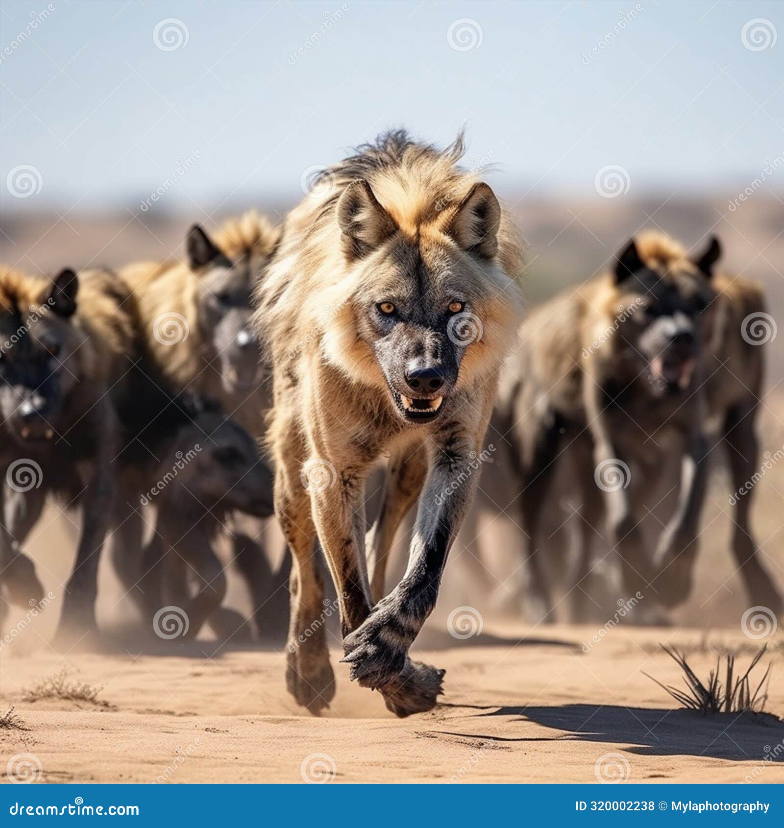 Wolf Pack Running with a Leader in the Front, Wolf Scene with Warm ...