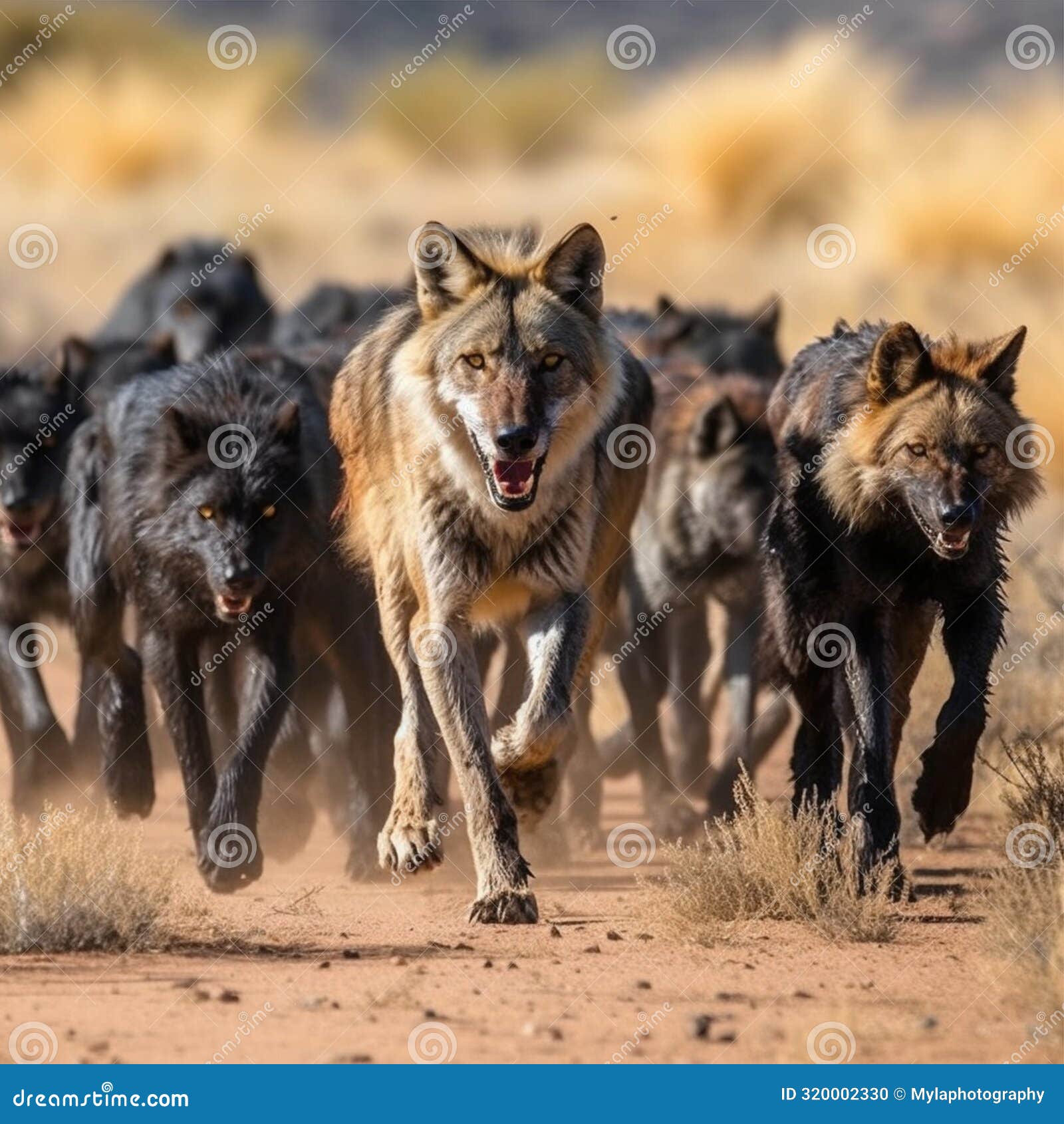 Leader Of Wolf Pack. Silhouette Picture. Wild Animal In Nature ...