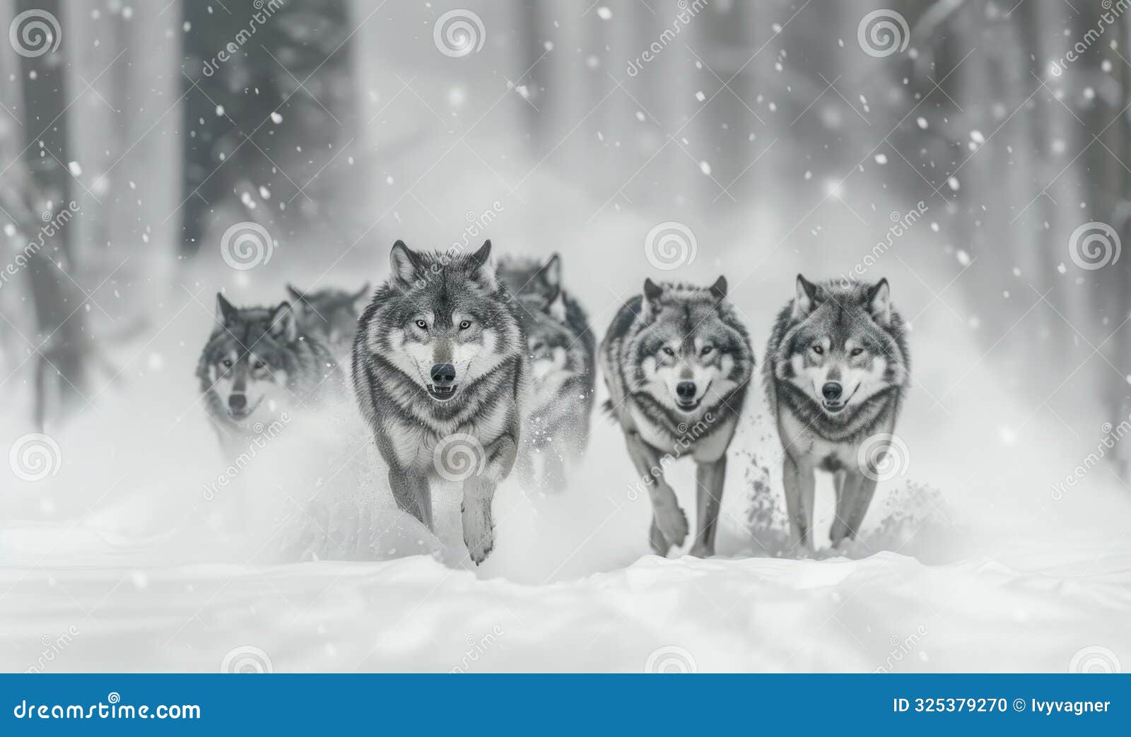 Wolf Pack Running through the Snow Stock Photo - Image of north, canis ...