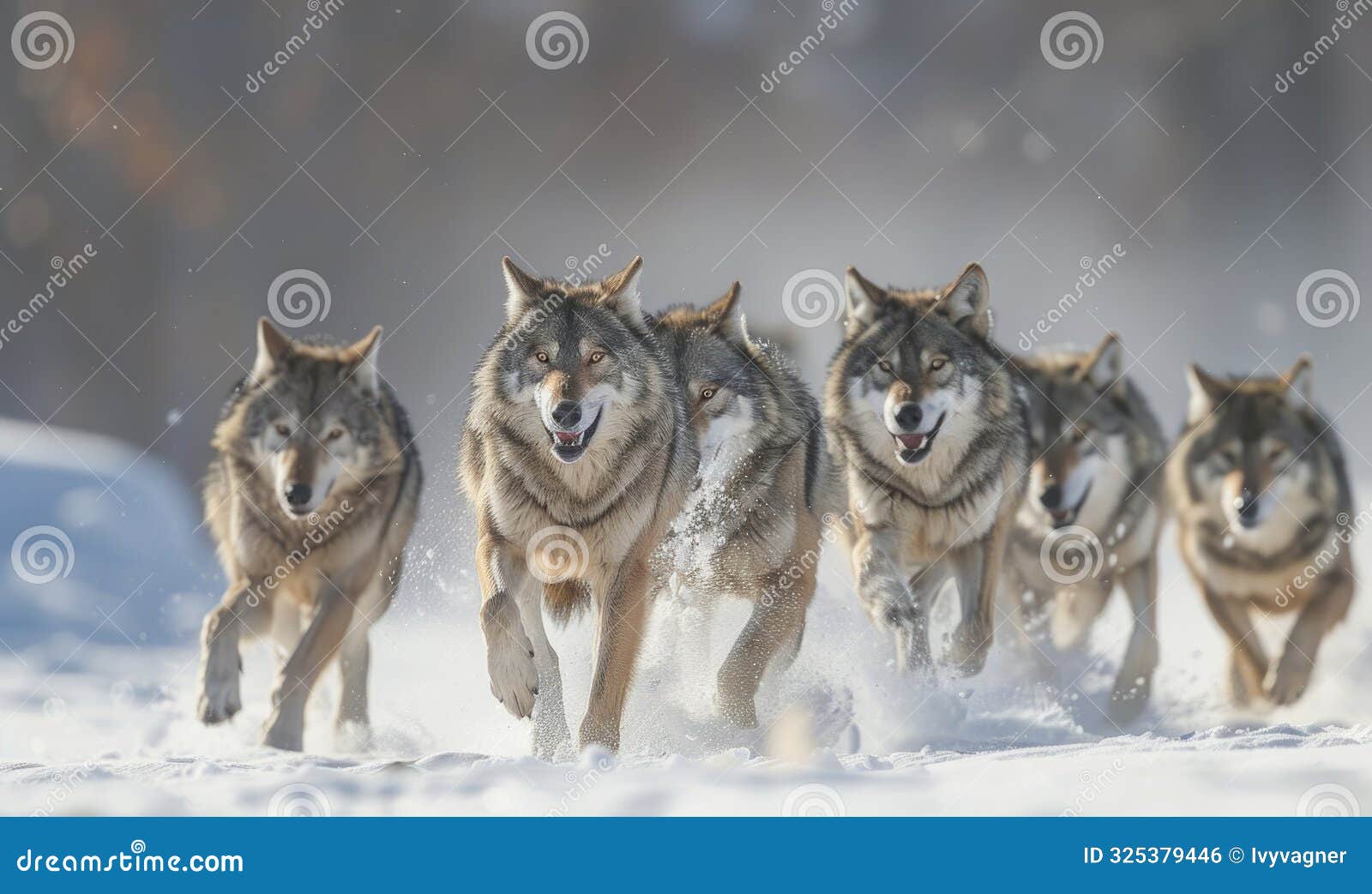 Wolf Pack Running through the Snow Stock Illustration - Illustration of ...