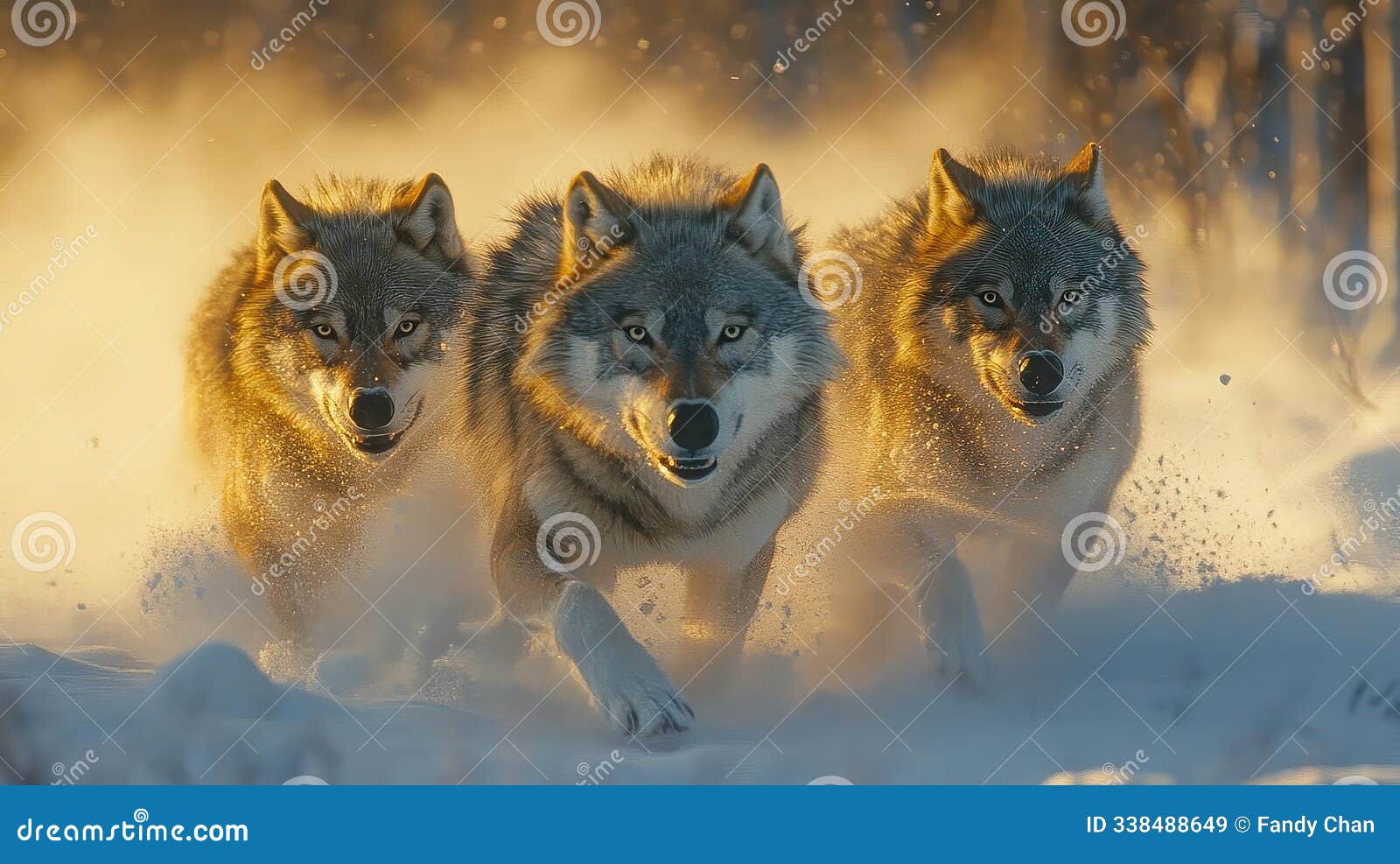 Wolf Pack Running through Snow Stock Illustration - Illustration of ...