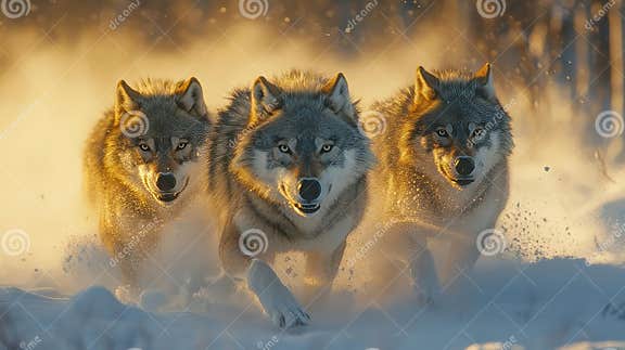 Wolf Pack Running through Snow Stock Illustration - Illustration of ...