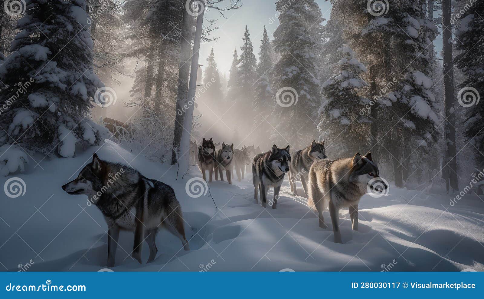 Wolf Pack S Coordinated Hunt in the Snowy Wilderness Stock Illustration ...