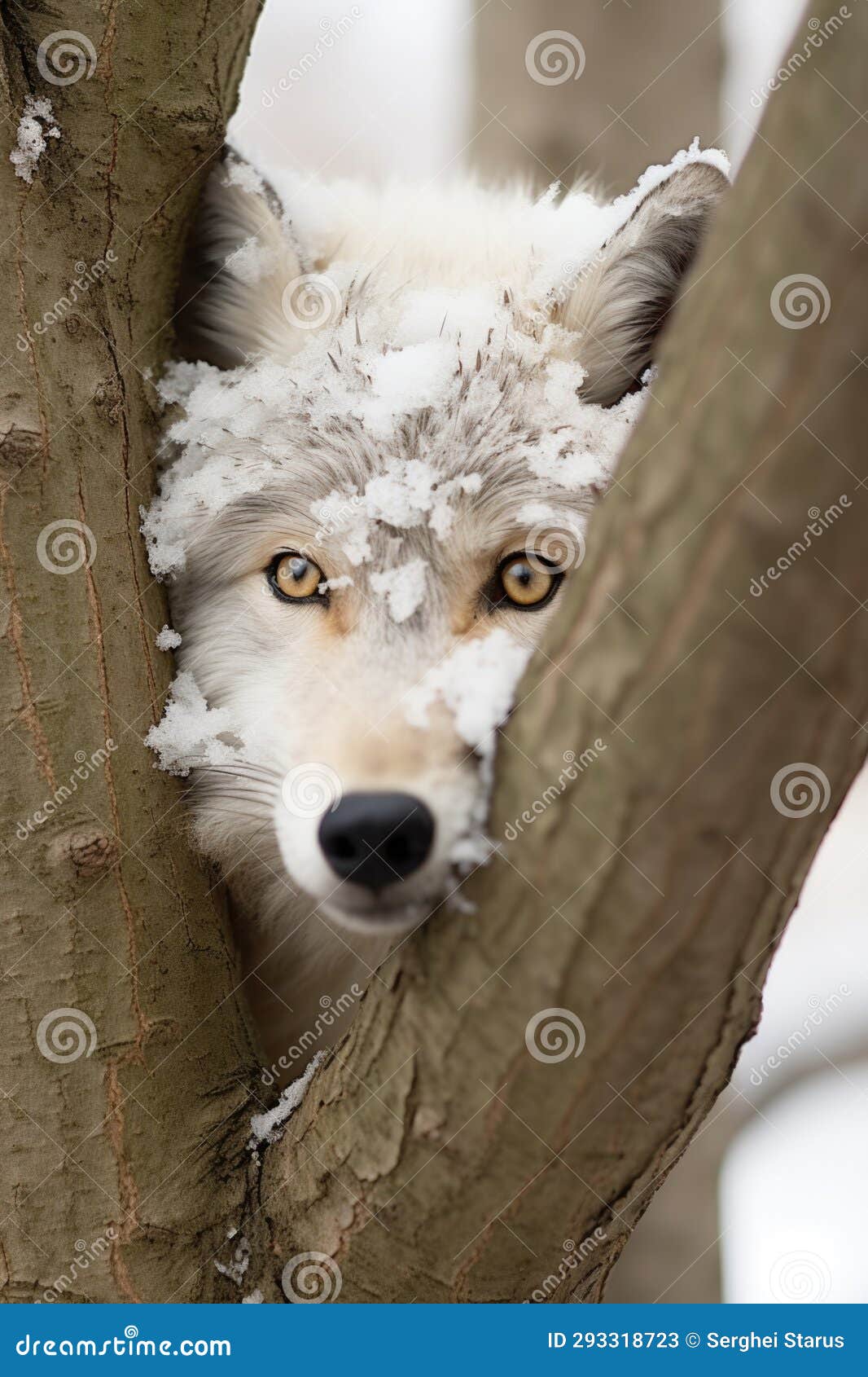 A Wolf is Peeking Out from Behind a Tree, AI Stock Illustration ...