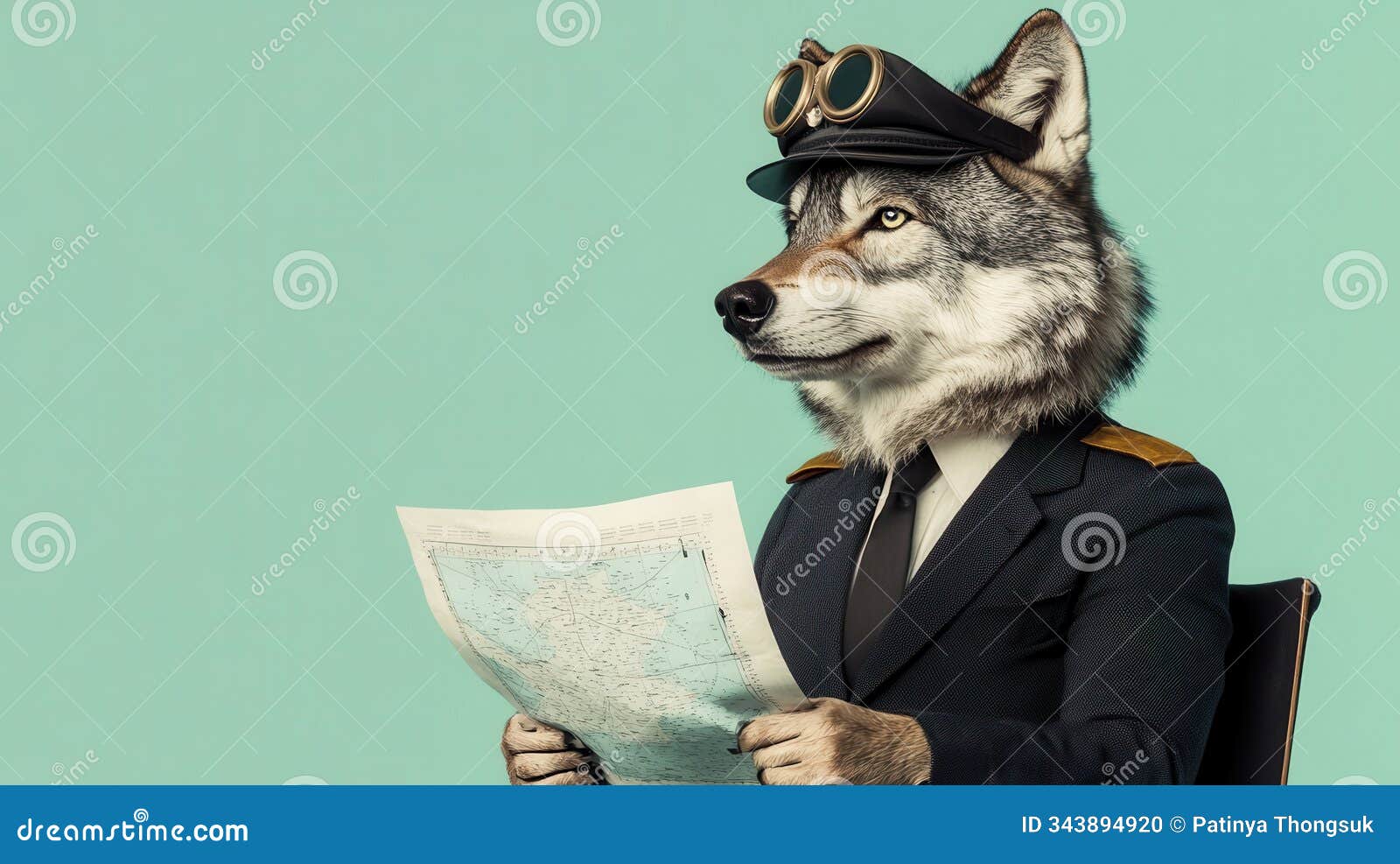Wolf In Pilot Uniform Holding Navigation Map Royalty-Free Illustration ...