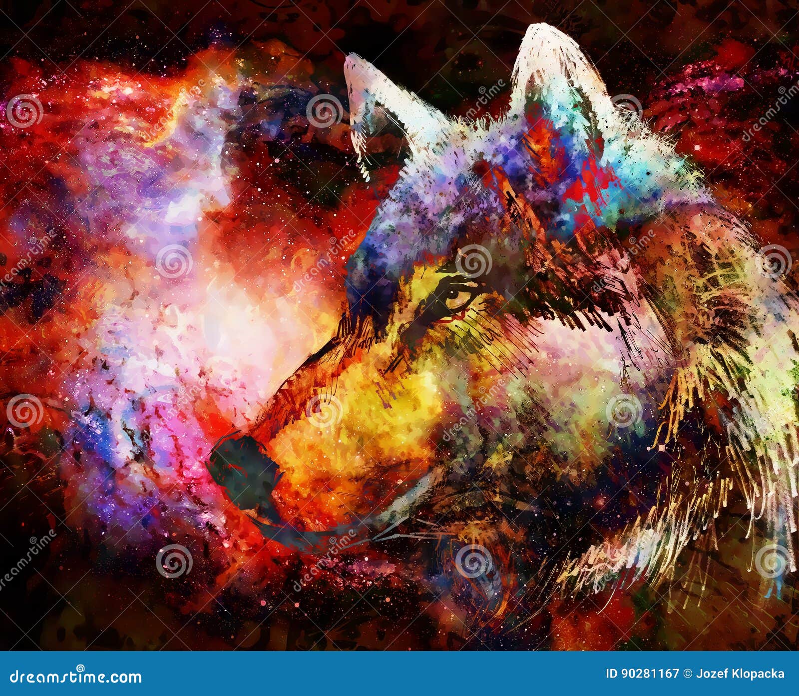 Wolf Portrait, Mighty Cosmical Wolf in Cosmic Space. Stock Illustration ...