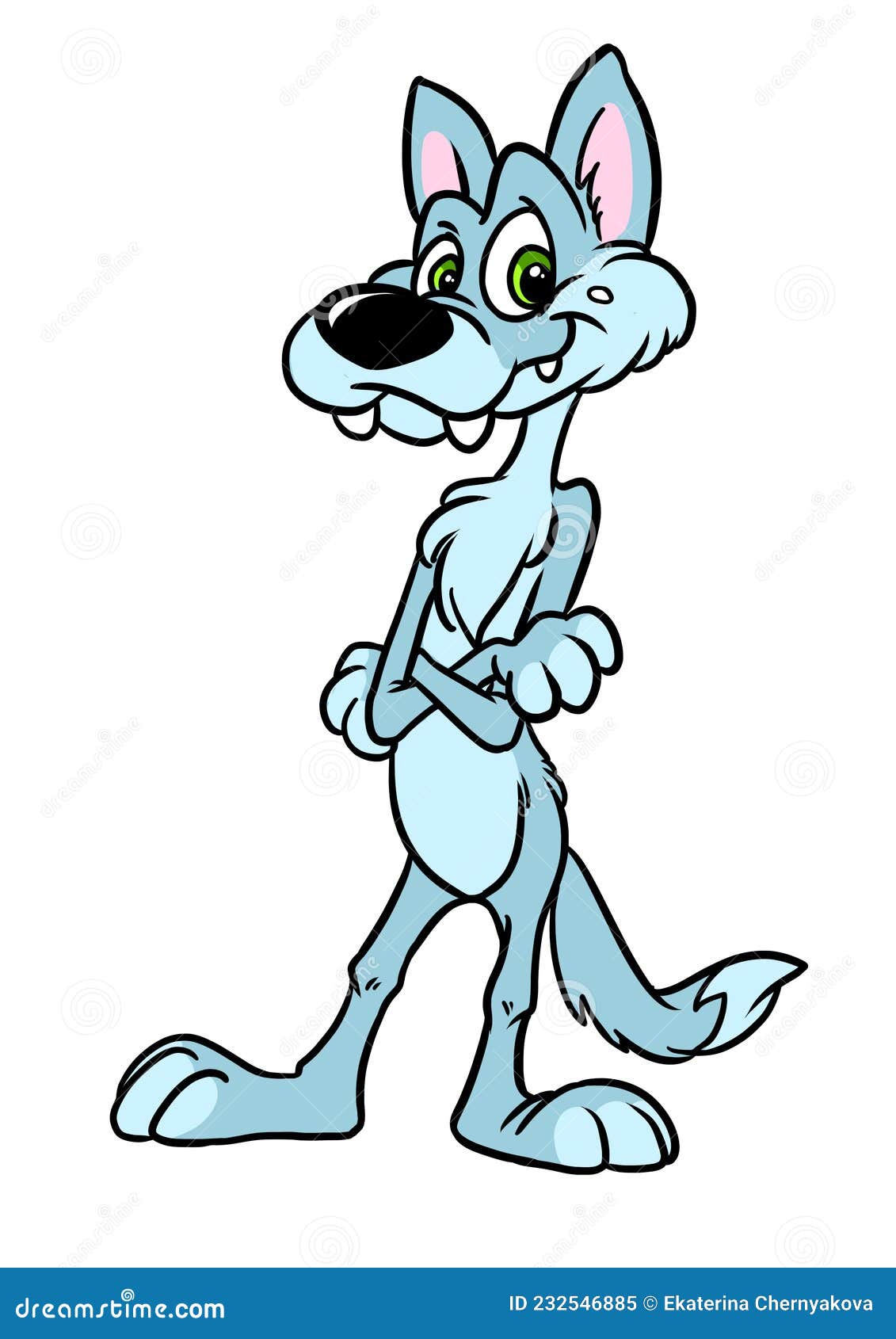 Wolf Pose Standing Looking Smile Character Illustration Cartoon Stock ...