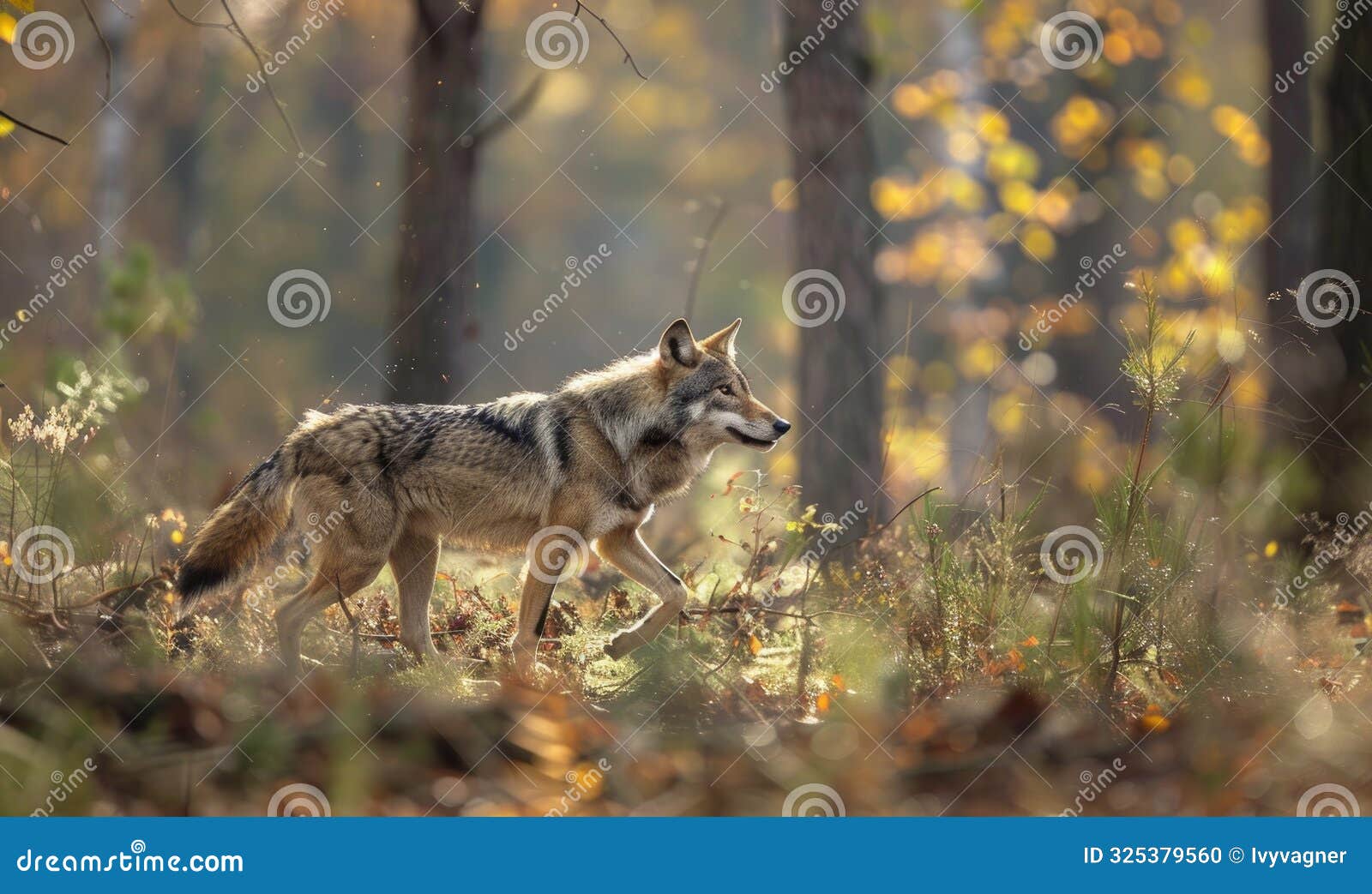 Wolf Prowling through the Forest Stock Photo - Image of canine ...