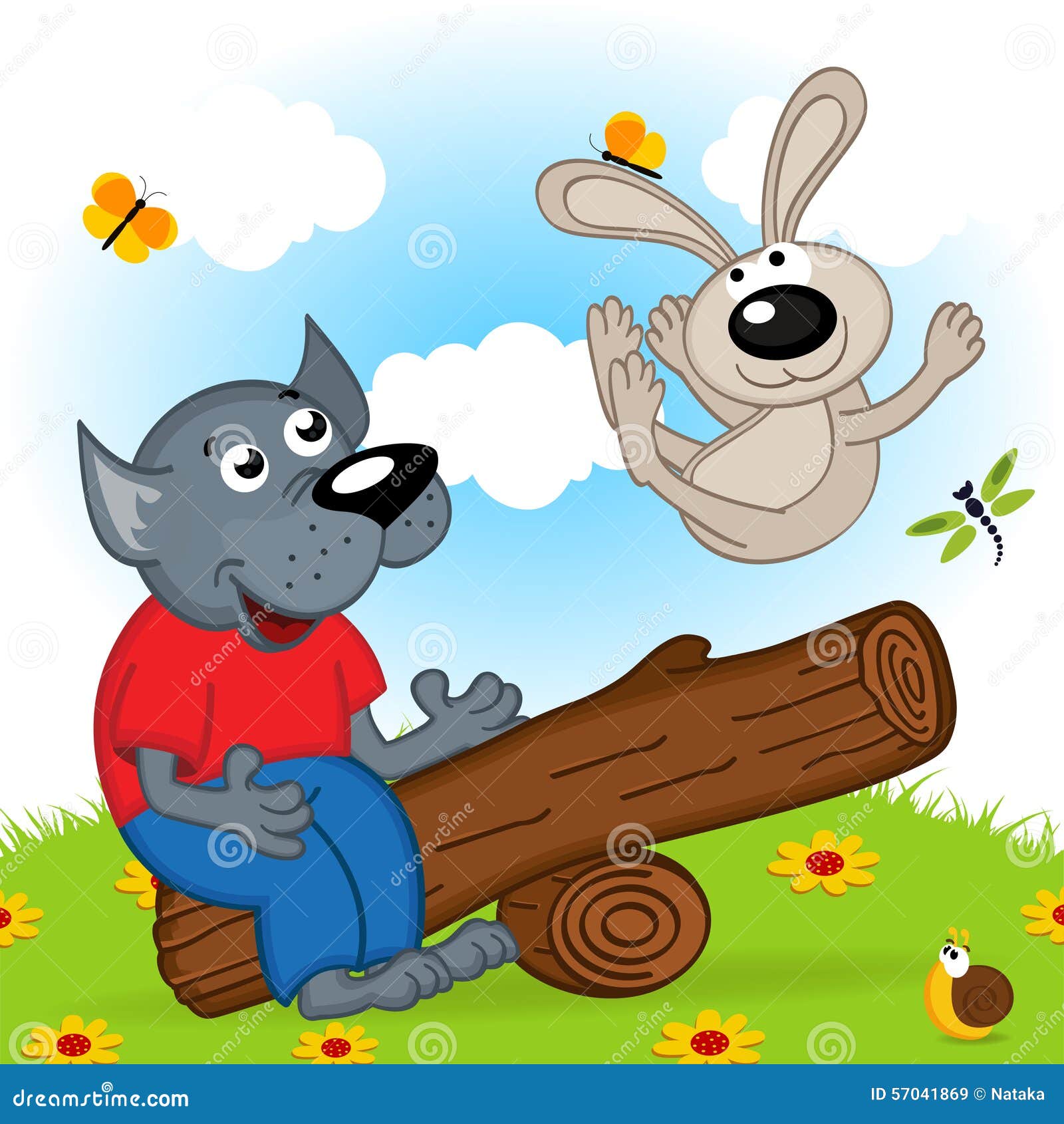 Wolf and rabbit on a swing stock vector. Illustration of cartoon - 57041869