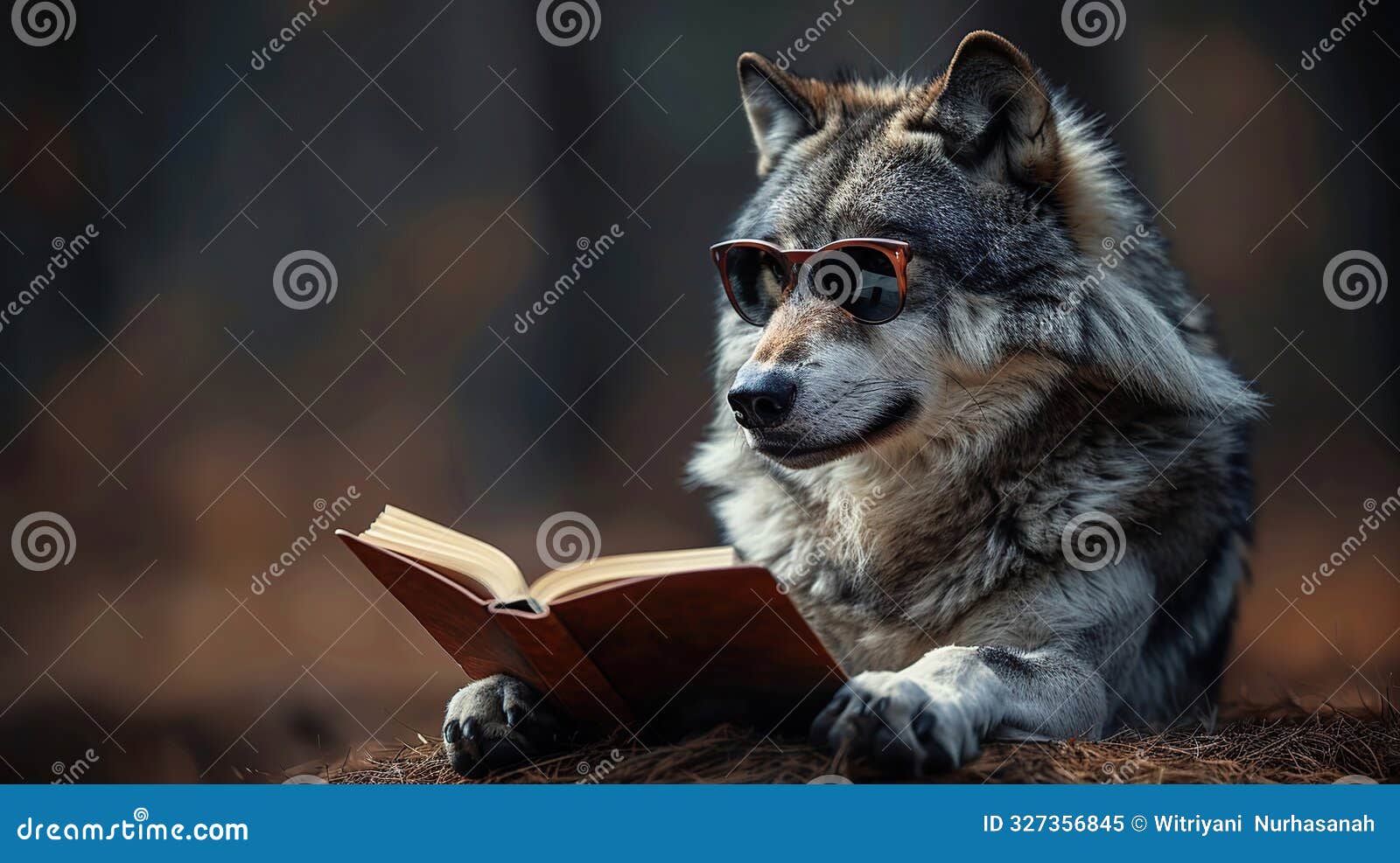 Wolf Reading a Book in the Forest Stock Illustration - Illustration of ...