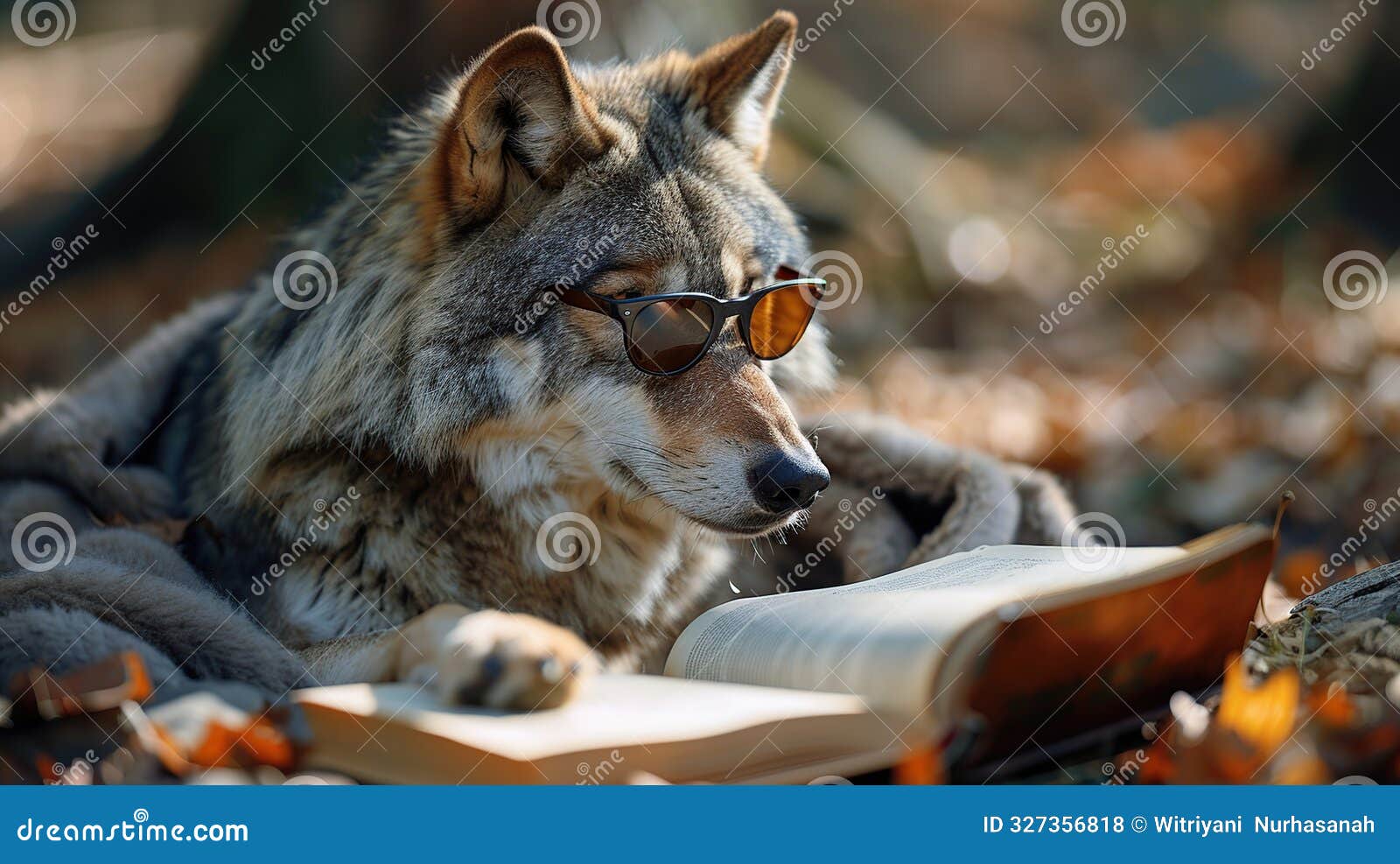 Wolf Reading a Book in the Woods Stock Illustration - Illustration of ...
