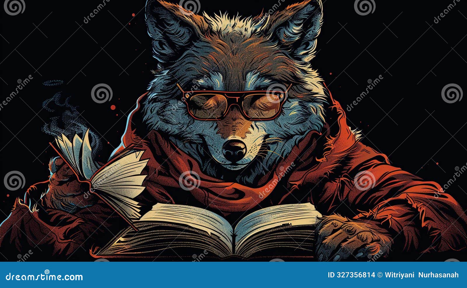 Wolf Reading stock illustration. Illustration of literature - 327356814