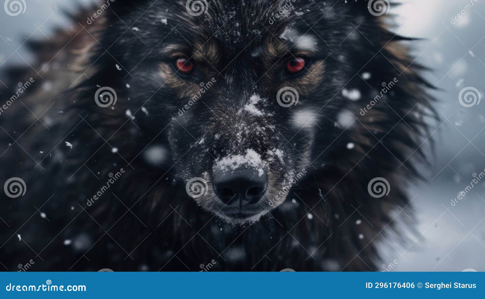 A Wolf with Red Eyes in the Snow, AI Stock Photo - Image of purebred ...