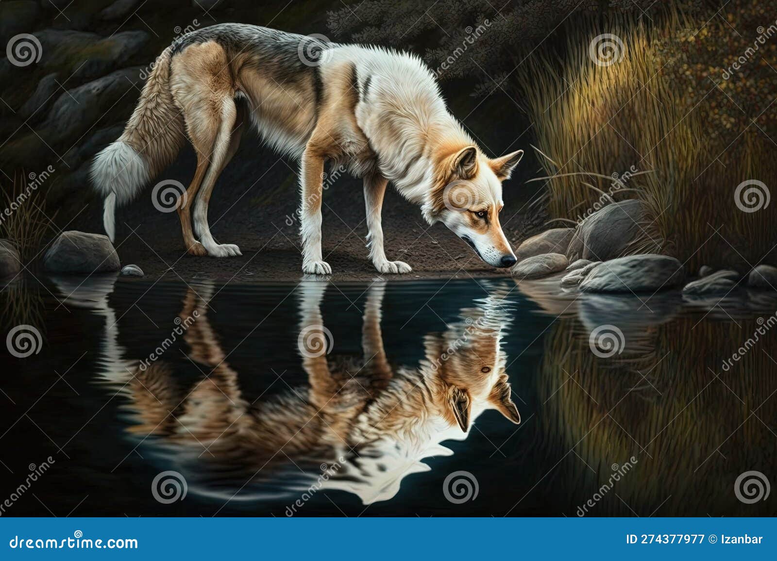 Wolf Reflectin on a Pool Illustration Generative Ai Stock Illustration ...