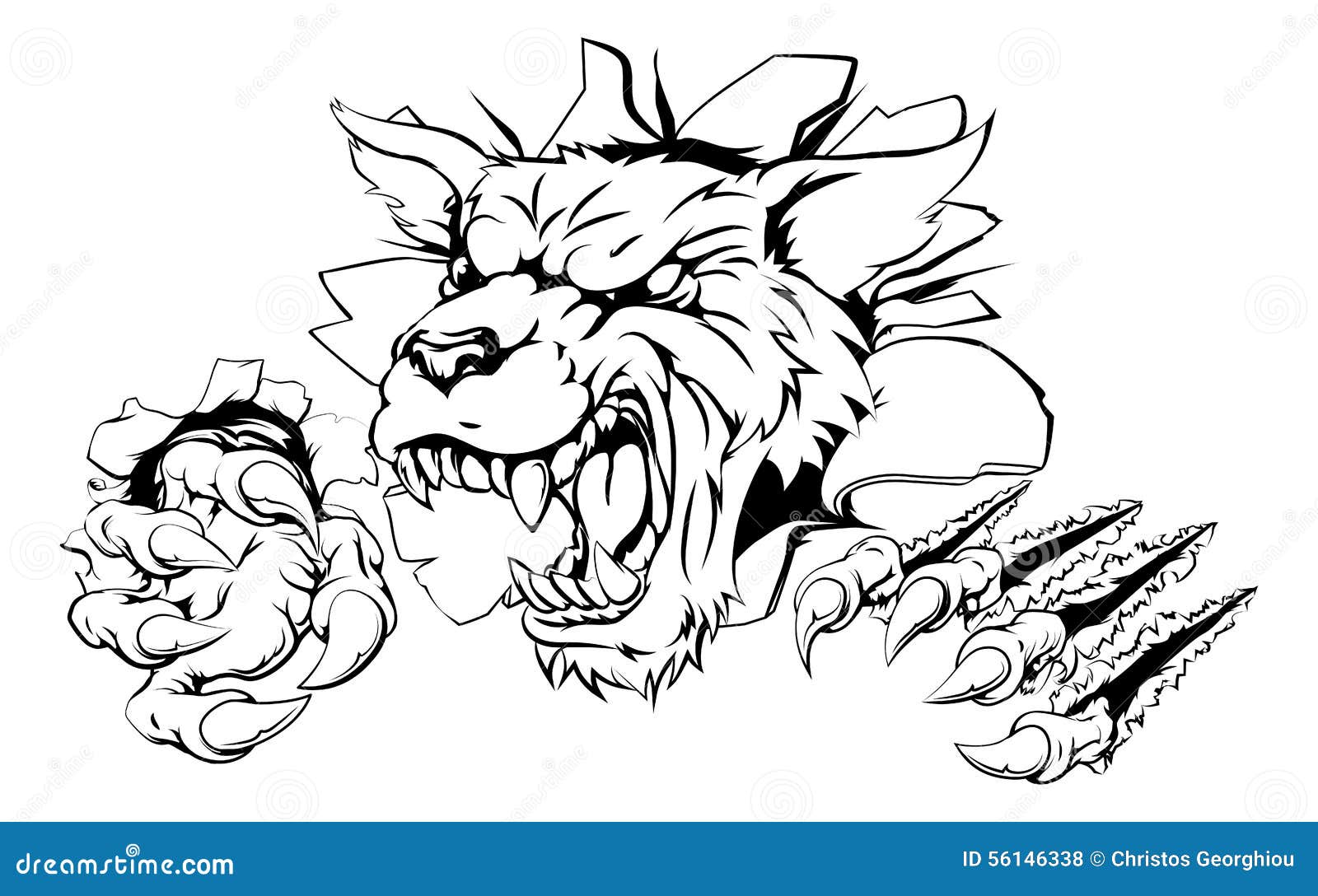 Wolf Ripping Through Wall Vector Illustration | CartoonDealer.com #56146338
