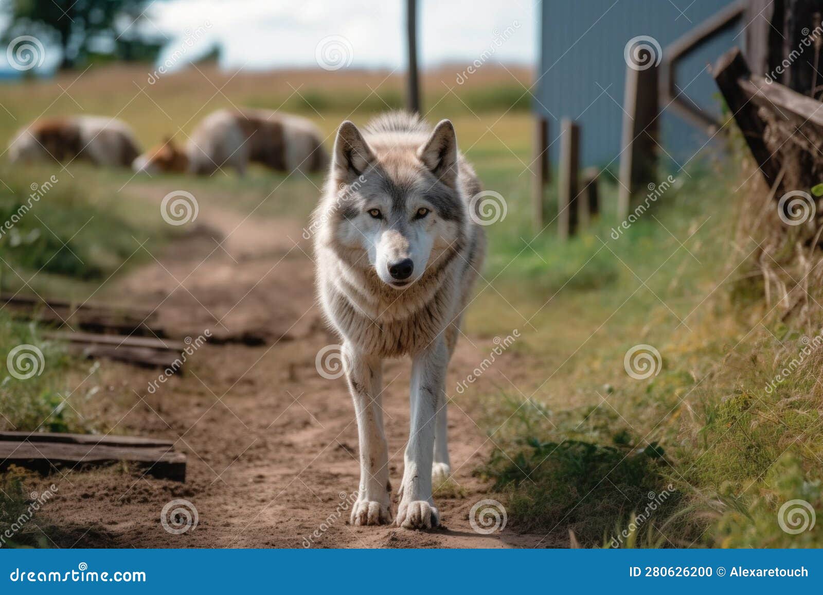 A Wolf Roams the Farm in Search of Food Stock Illustration ...