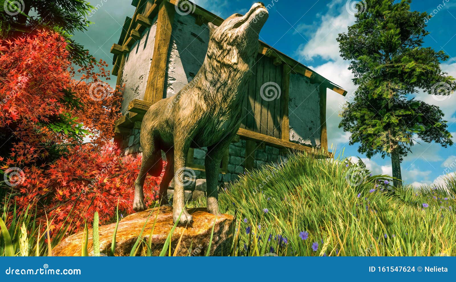 The Wolf On The Rock Howls At The Moon Royalty-Free Stock Photography ...