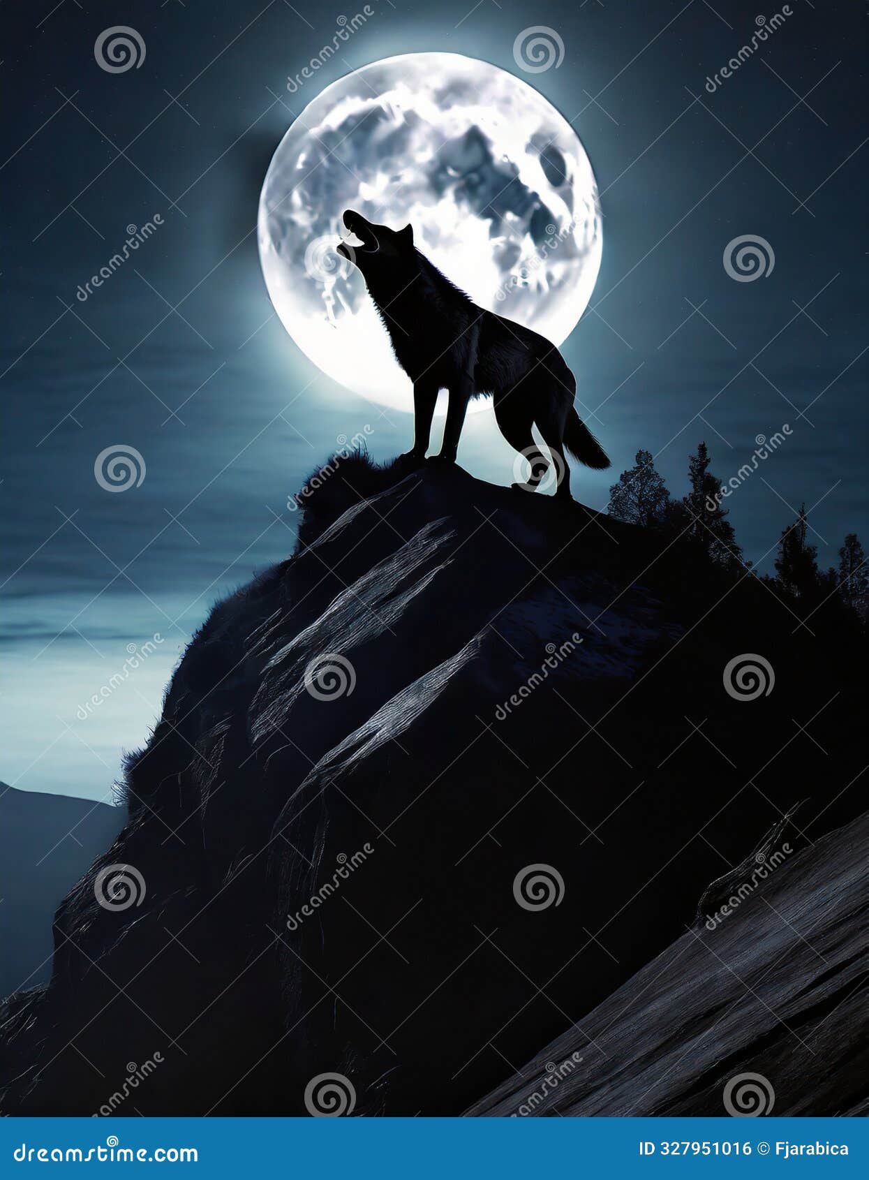 Wolf on a Rock Howling at the Moon Stock Illustration - Illustration of ...