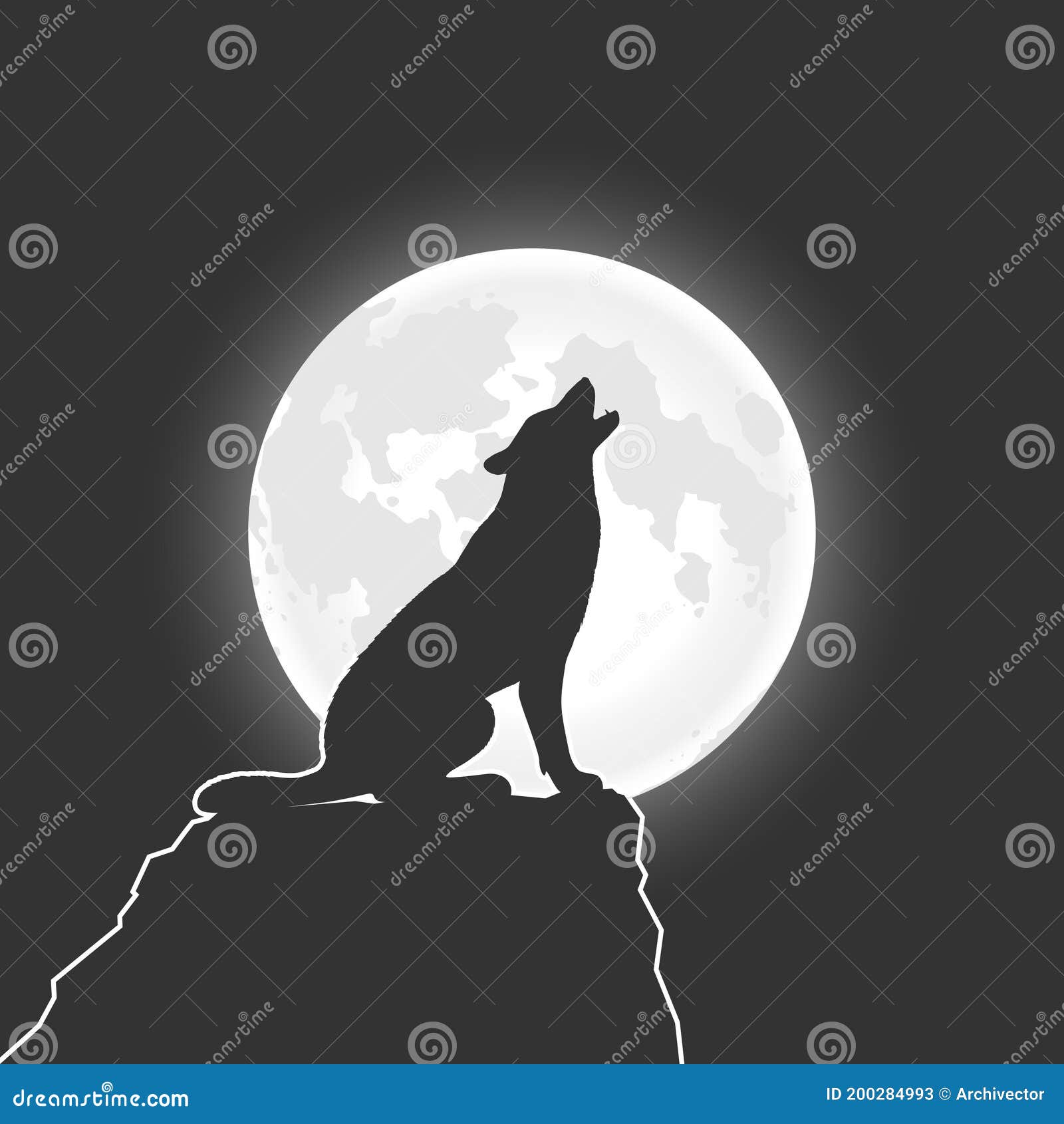 The Wolf On The Rock Howls At The Moon Royalty-Free Stock Photography ...