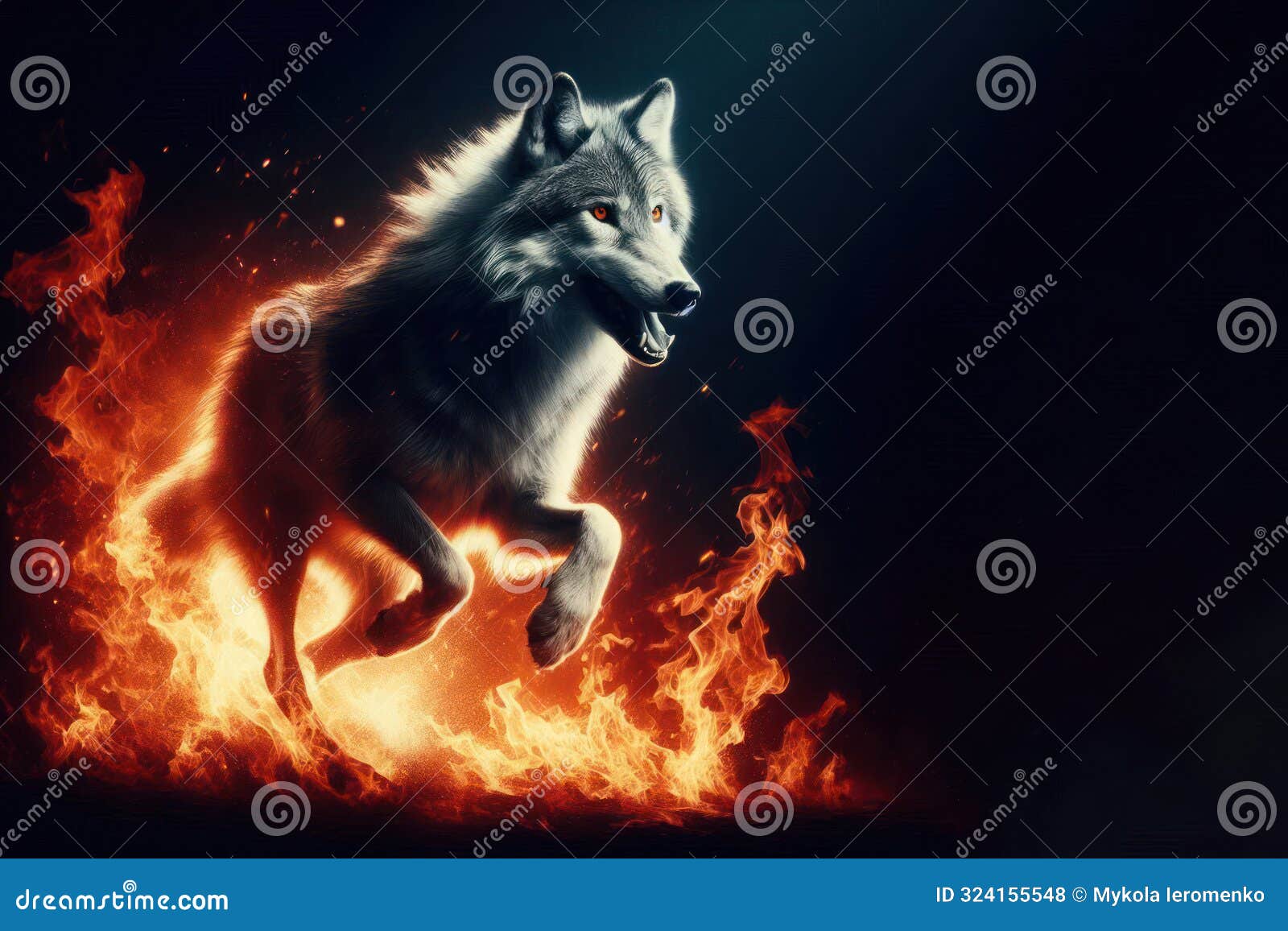 A Wolf Running through Fire. Space for Text. Stock Photo - Image of ...