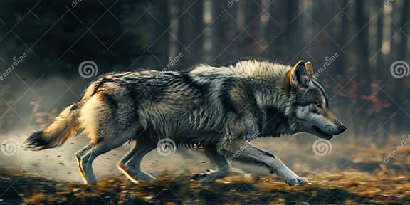 Wolf Running through Forest. Created by Generative Artificial ...