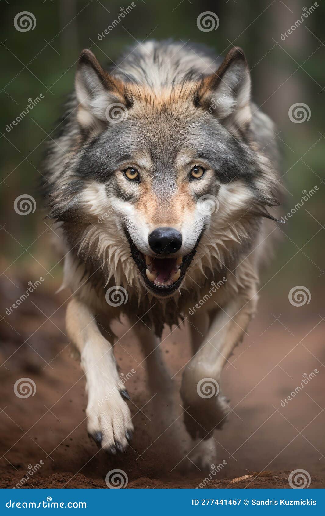 Wolf Running Snarling with Teeth. Generative AI Stock Illustration ...