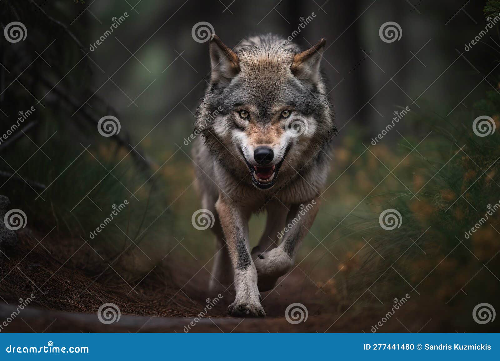 Wolf Running Snarling with Teeth. Generative AI Stock Illustration ...