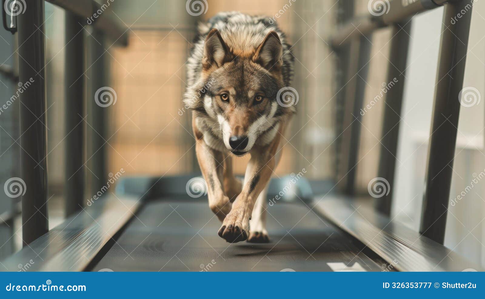 A Wolf Running on a Treadmill with Determination in a Hightech Gym ...