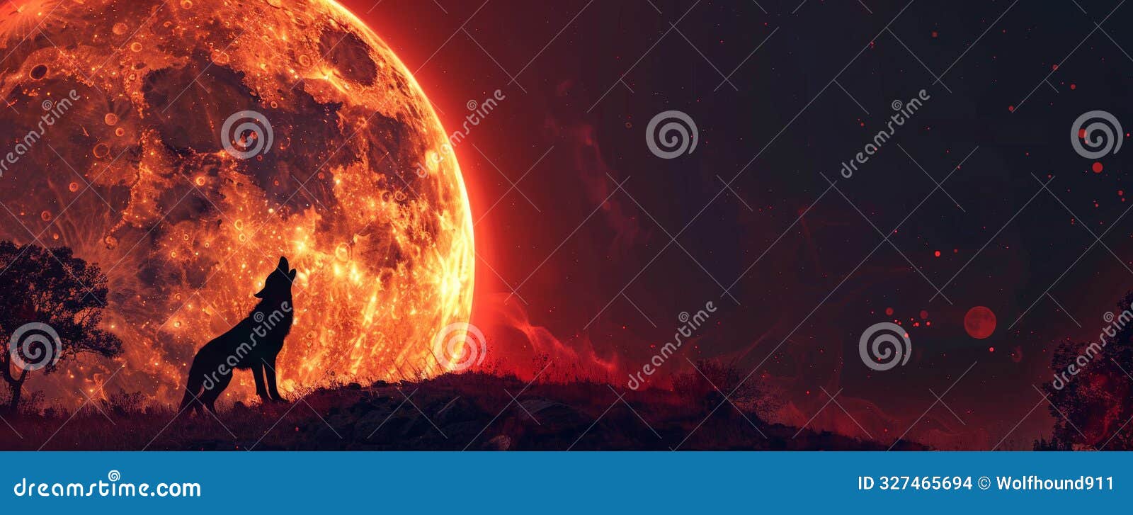 A Wolf S Silhouette Howling at the Blood Moon during a Lunar Eclipse ...