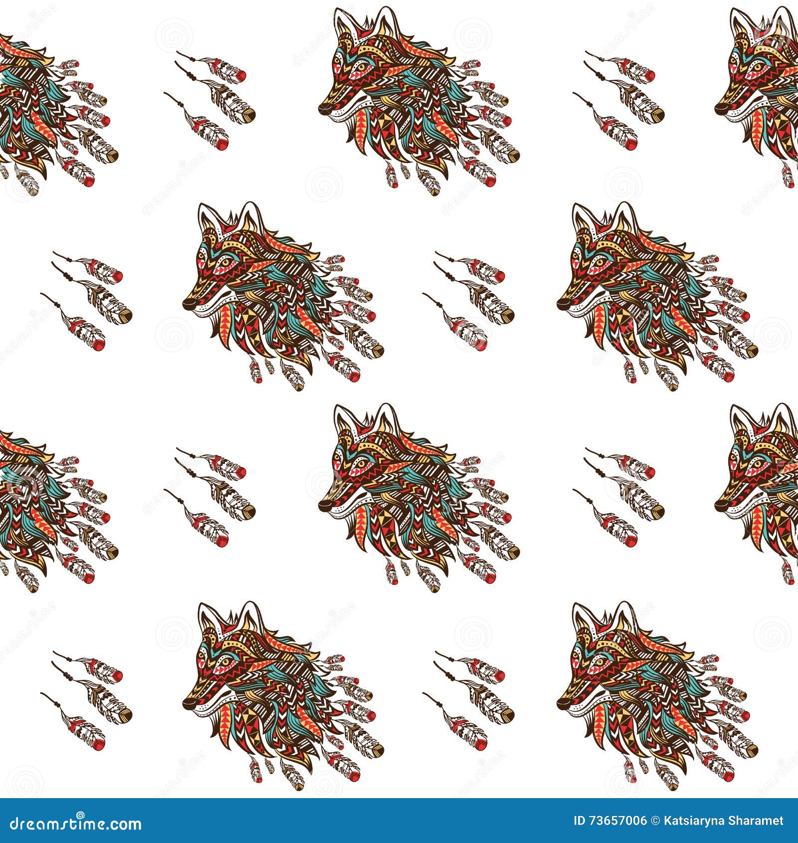 Wolf seamless pattern. stock vector. Illustration of color - 73657006