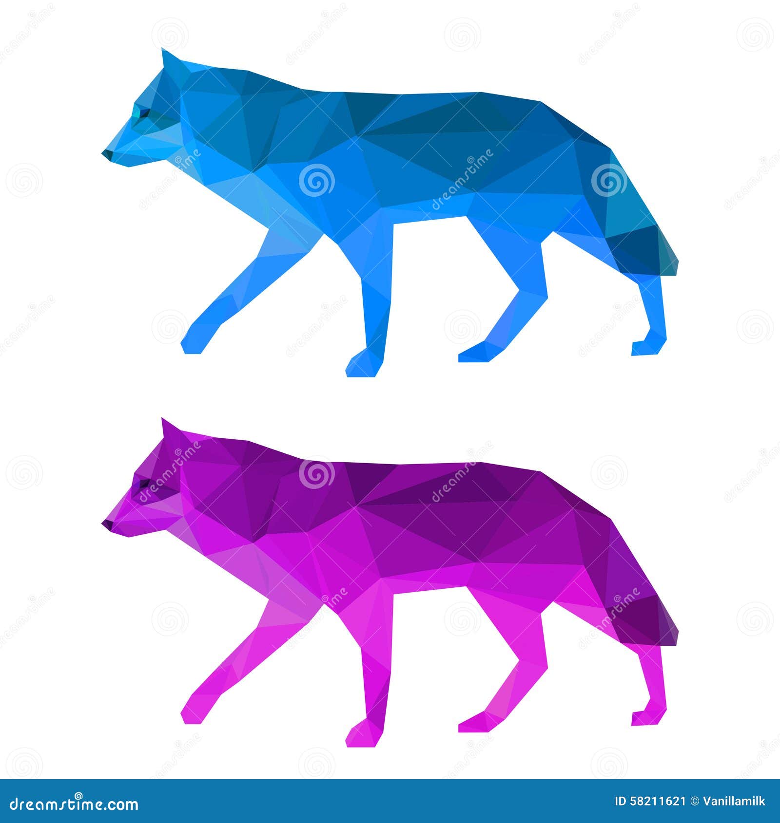 Wolf Set Isolated on White. Abstract Polygonal Geometric Triangle Stock ...