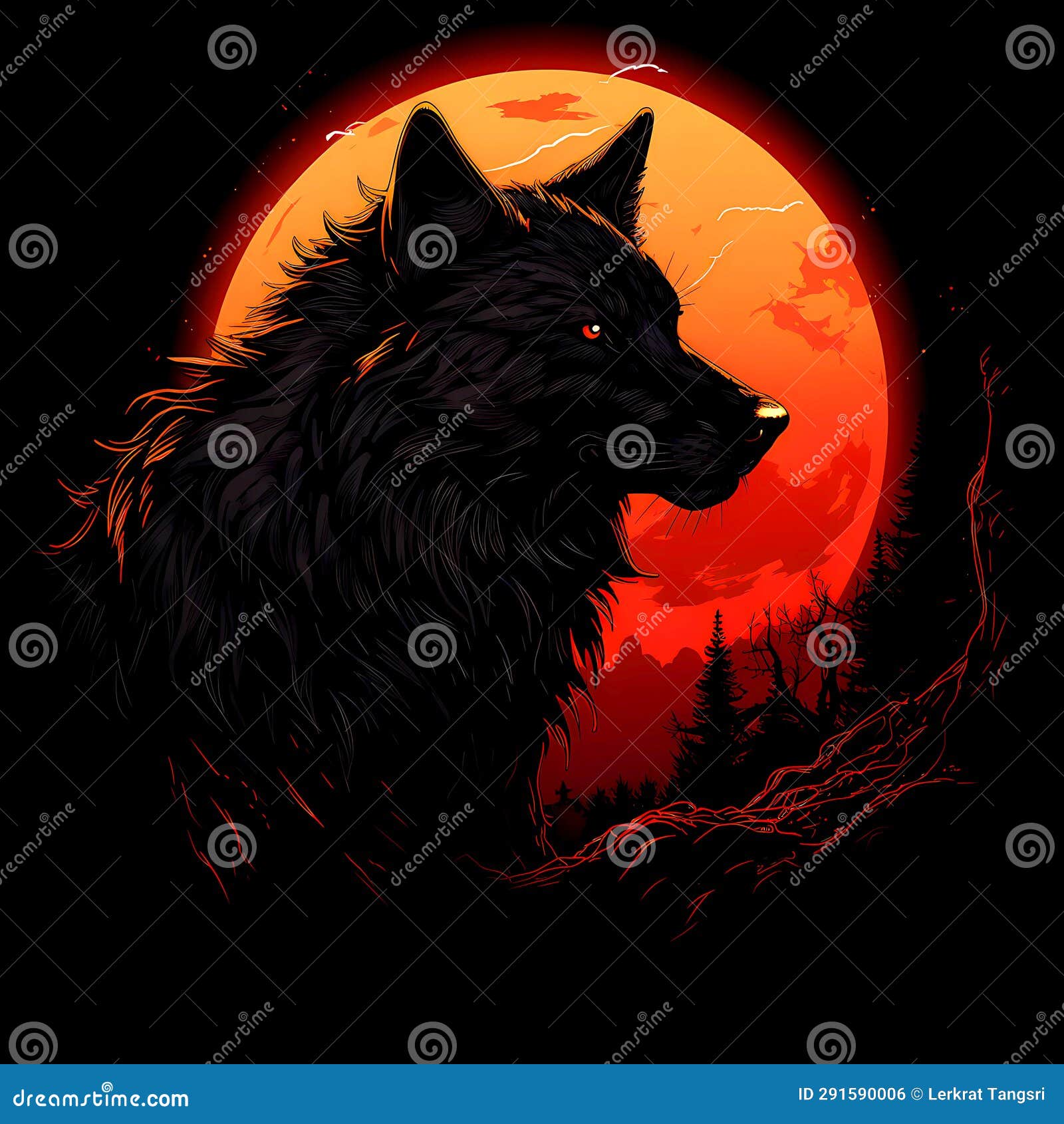Black Wolf Howling At The Red Moon