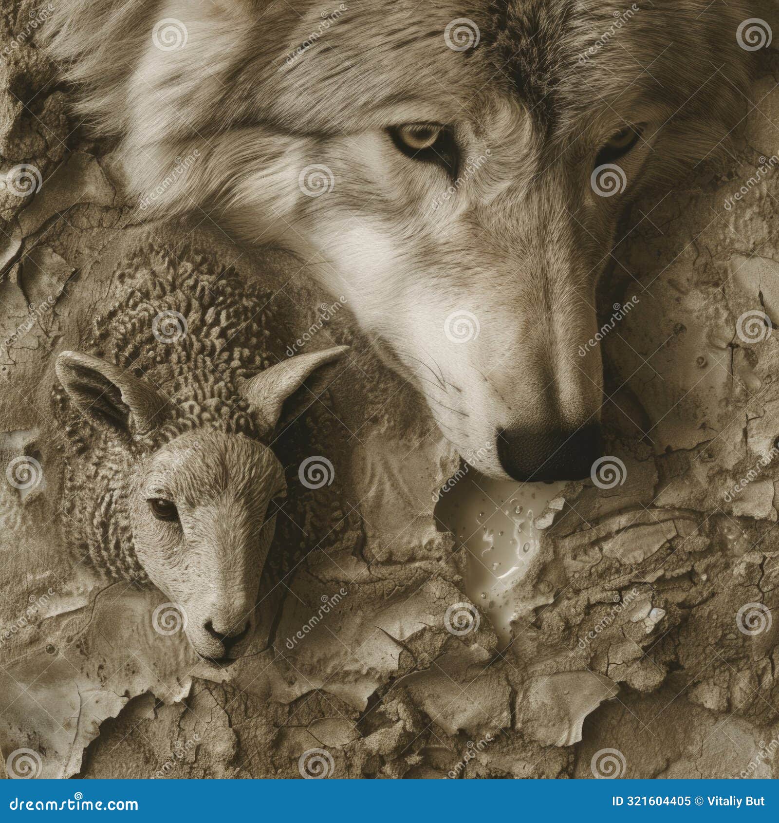 Wolf and Sheep Lying Next To Each Other. Generative AI. Stock Image ...