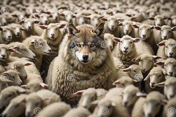 A Wolf in Sheep S Clothing among Sheep. Stock Illustration ...