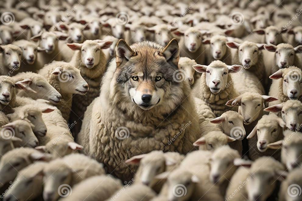 A Wolf in Sheep S Clothing among Sheep. Stock Illustration ...